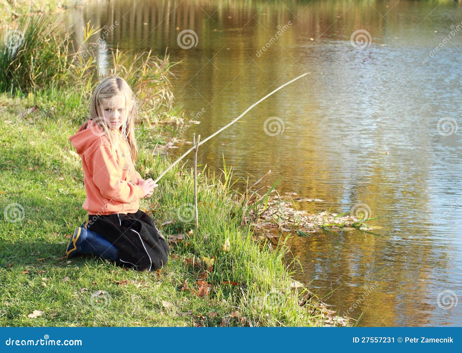 Girl fishing on pond stock image. Image of sadness, fishpond - 27557231