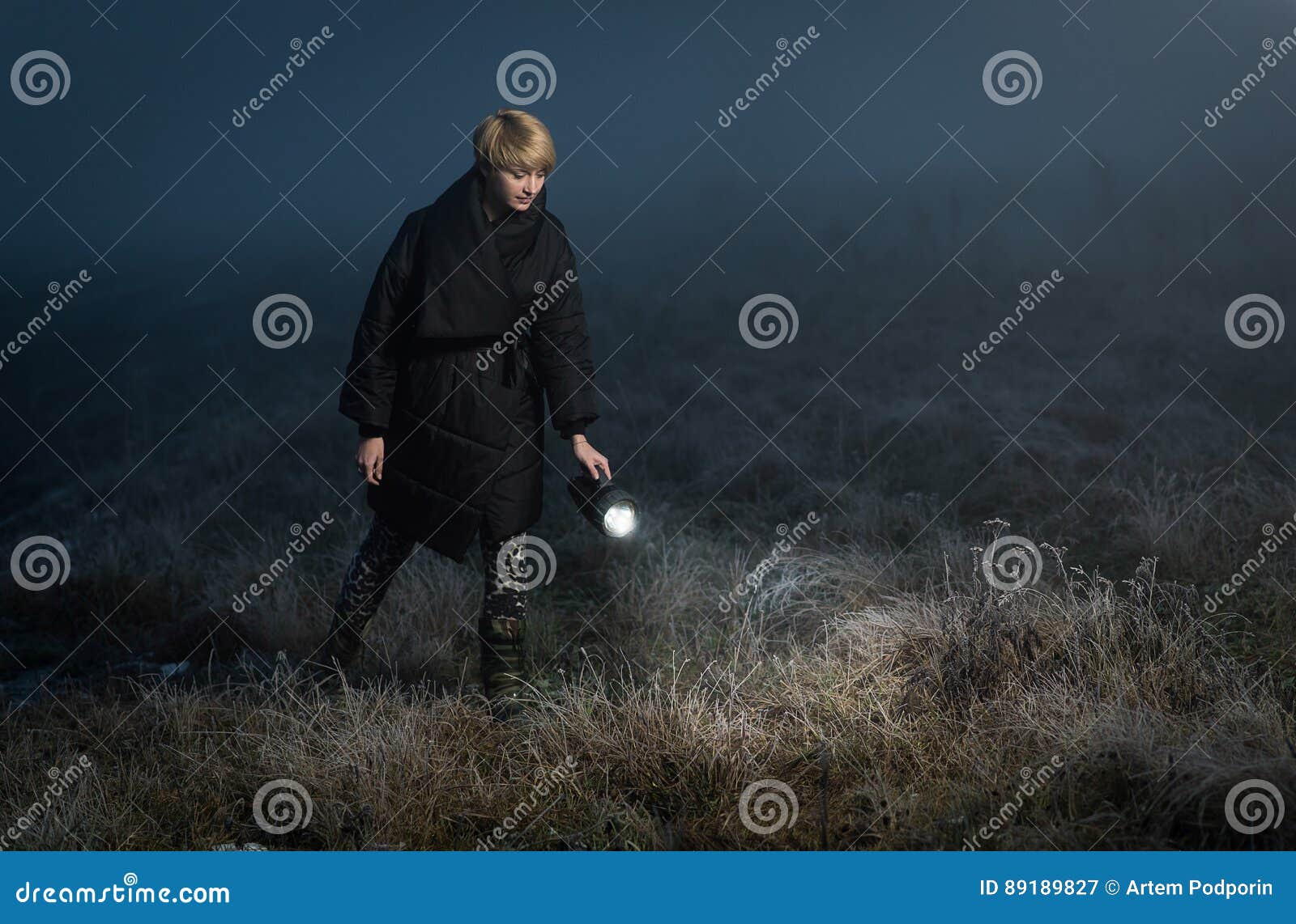 Girl with a Flashlight in the Field Stock Image - Image of country ...