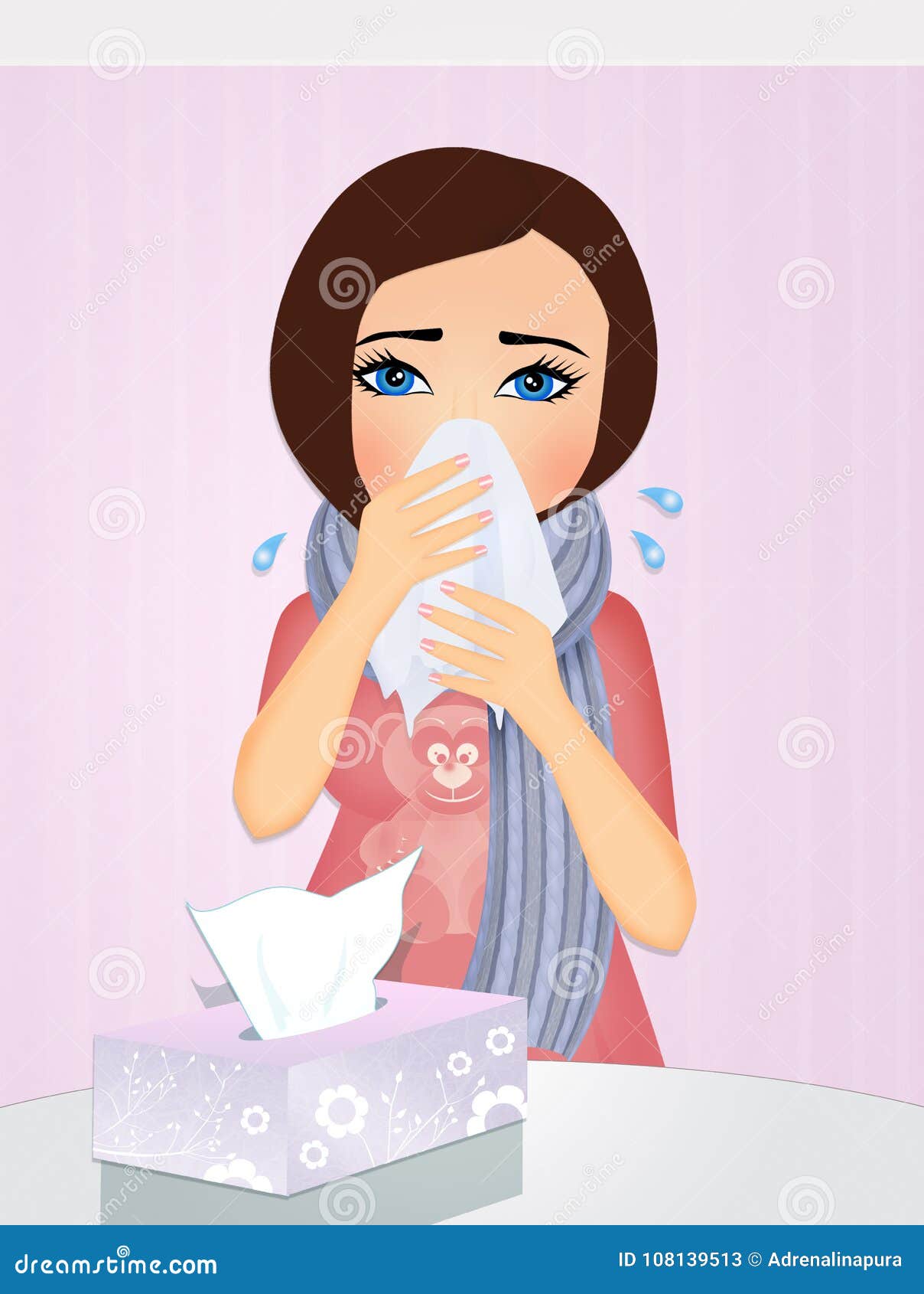 Girl with flu stock illustration. Illustration of cold - 108139513