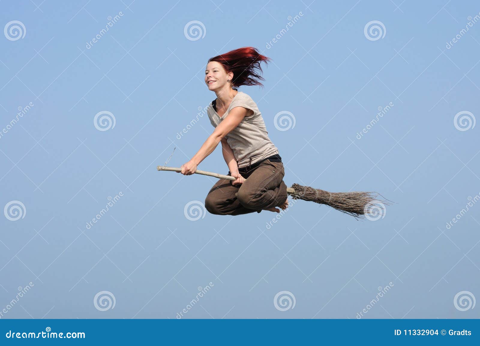 Girl, flying, stock photo. Image of broom, sporty, ride - 11332904