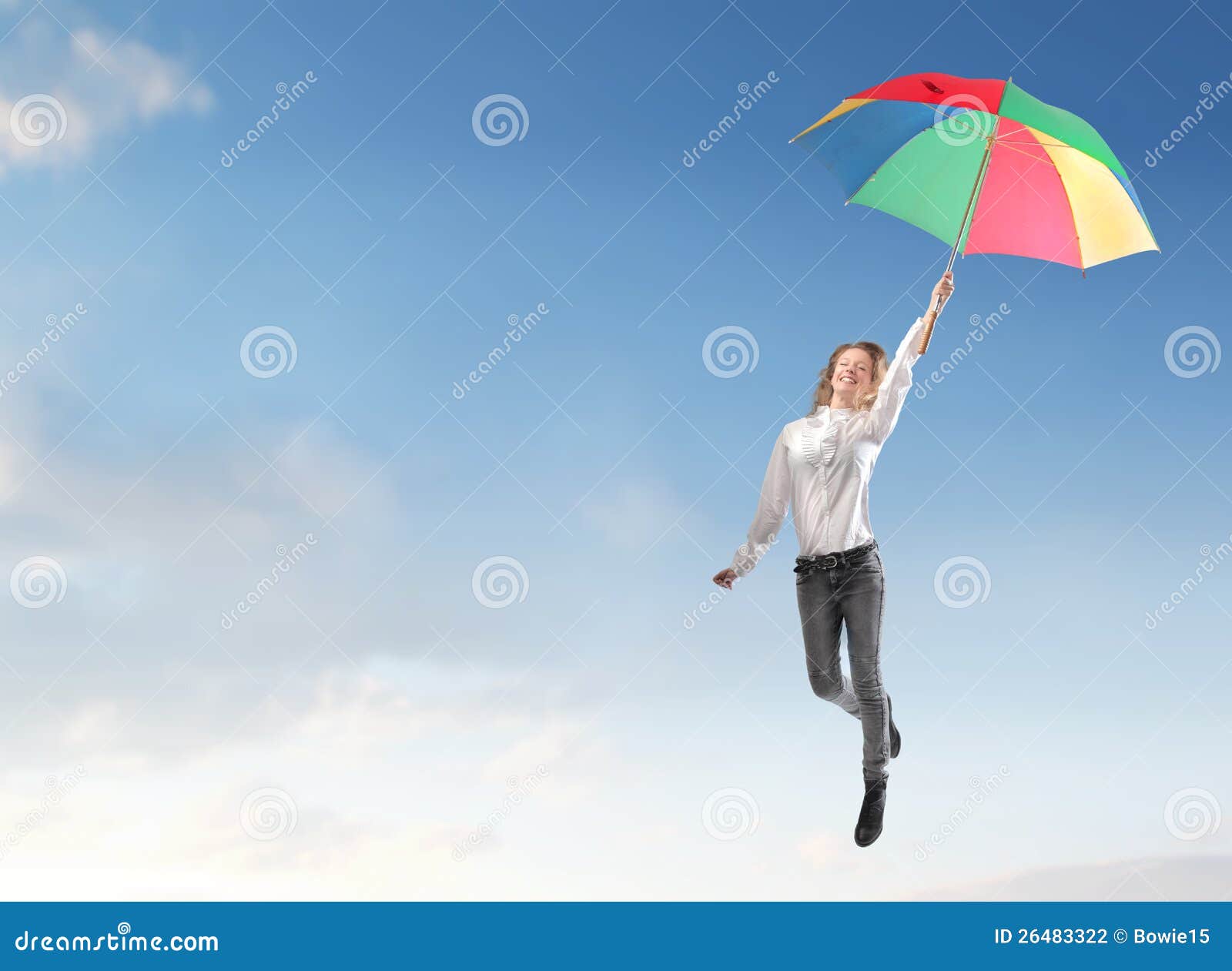 Girl Flying with an Umbrella Stock Photo - Image of umbrella, female ...