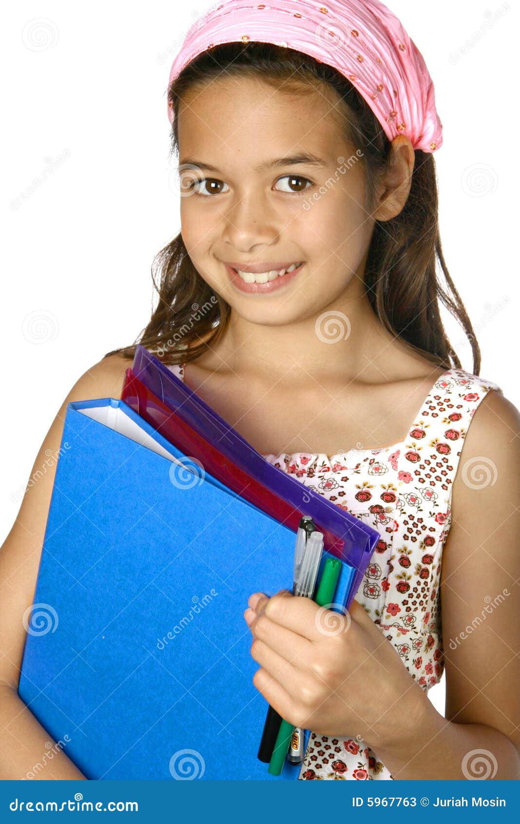 Girl with Folders, Ready for School. Stock Image - Image of innocence ...
