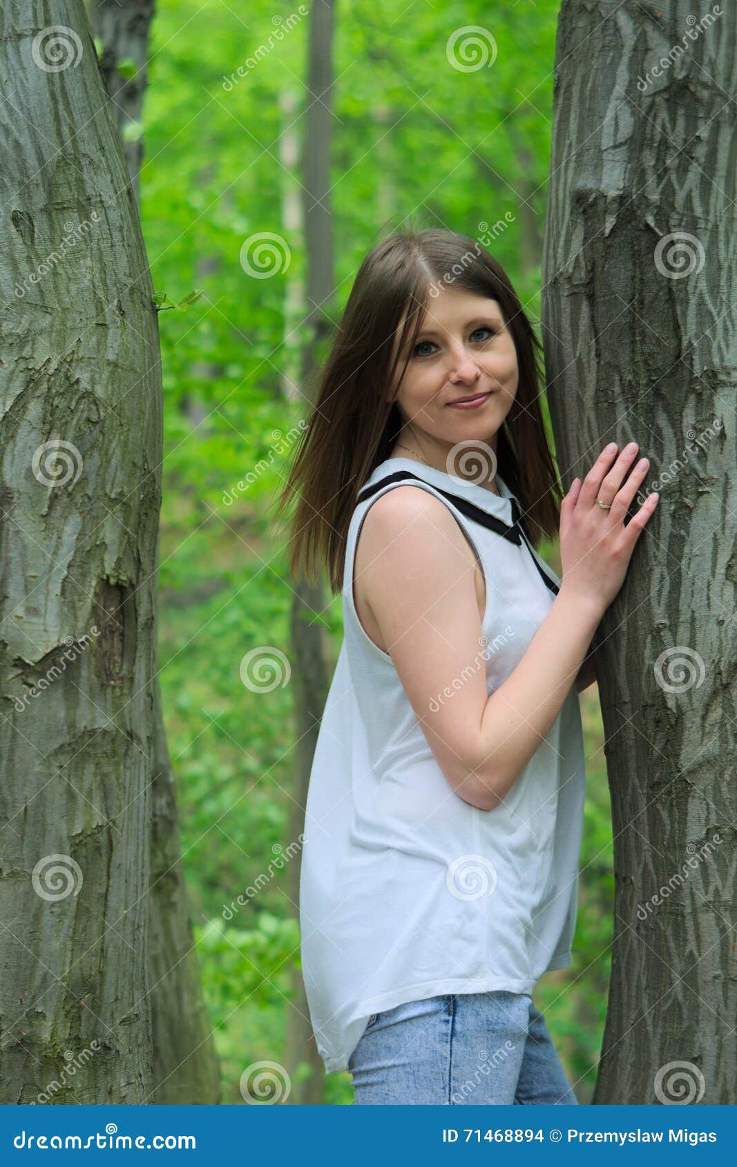 Girl in forest stock photo. Image of caucasian, pretty - 71468894