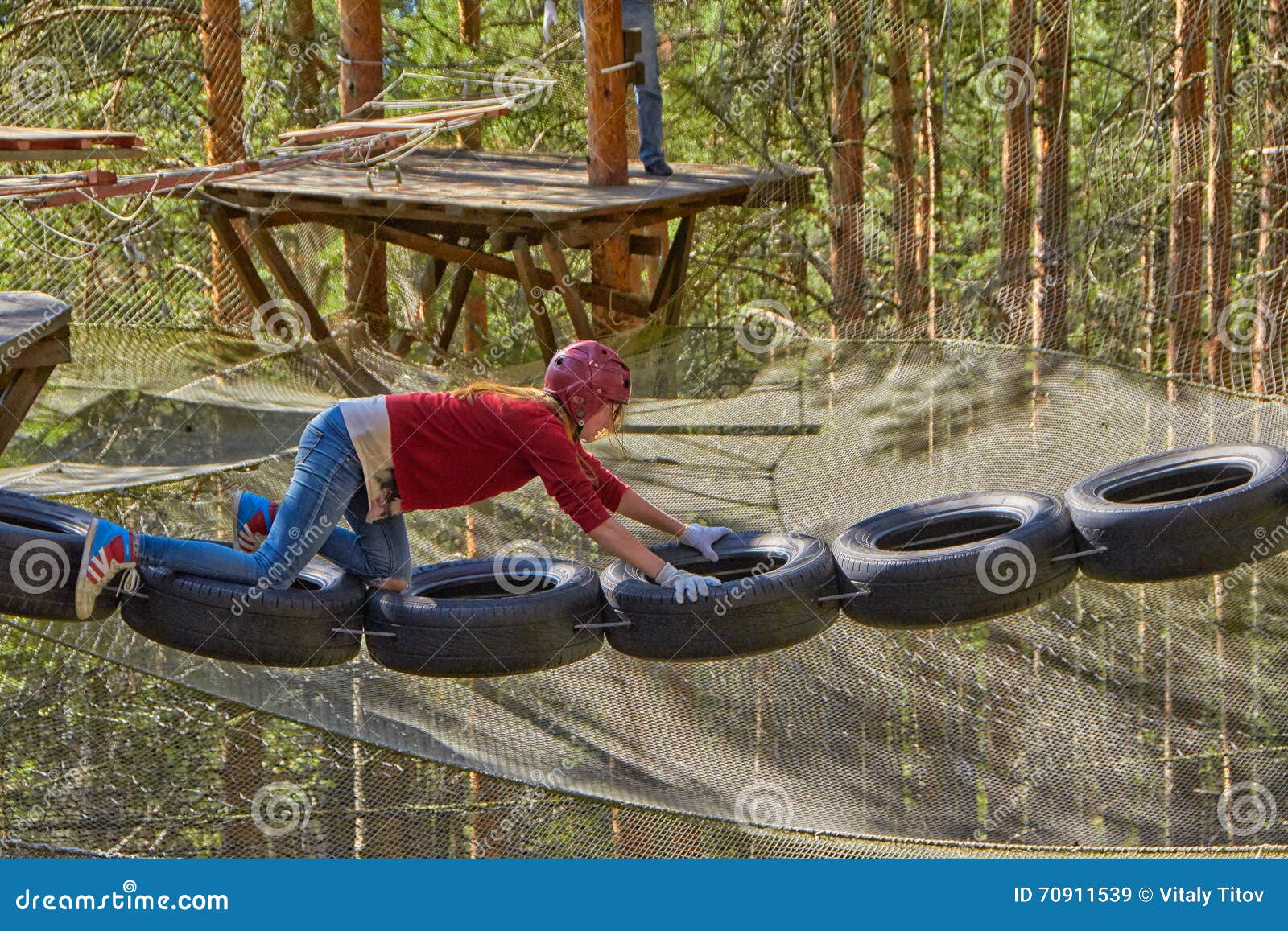 Girl in a Forest Rope Park Challenge Stock Image - Image of holiday ...
