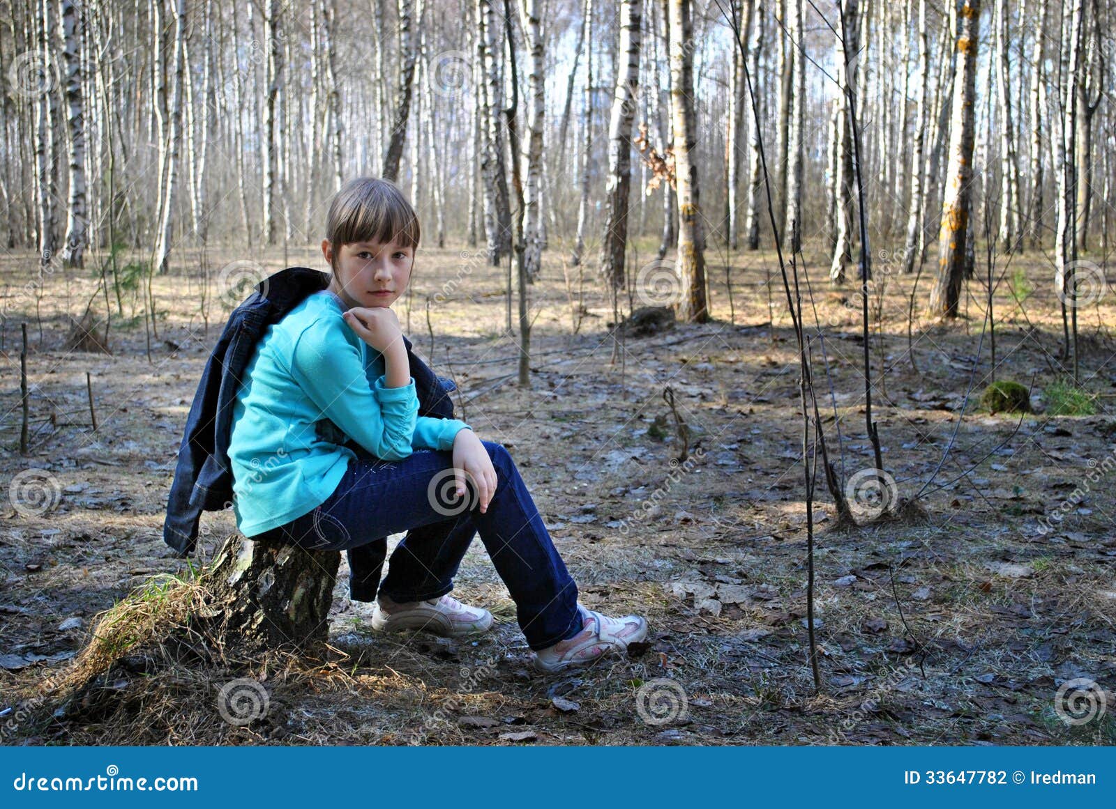 Girl in the forest stock photo. Image of forest, thought - 33647782
