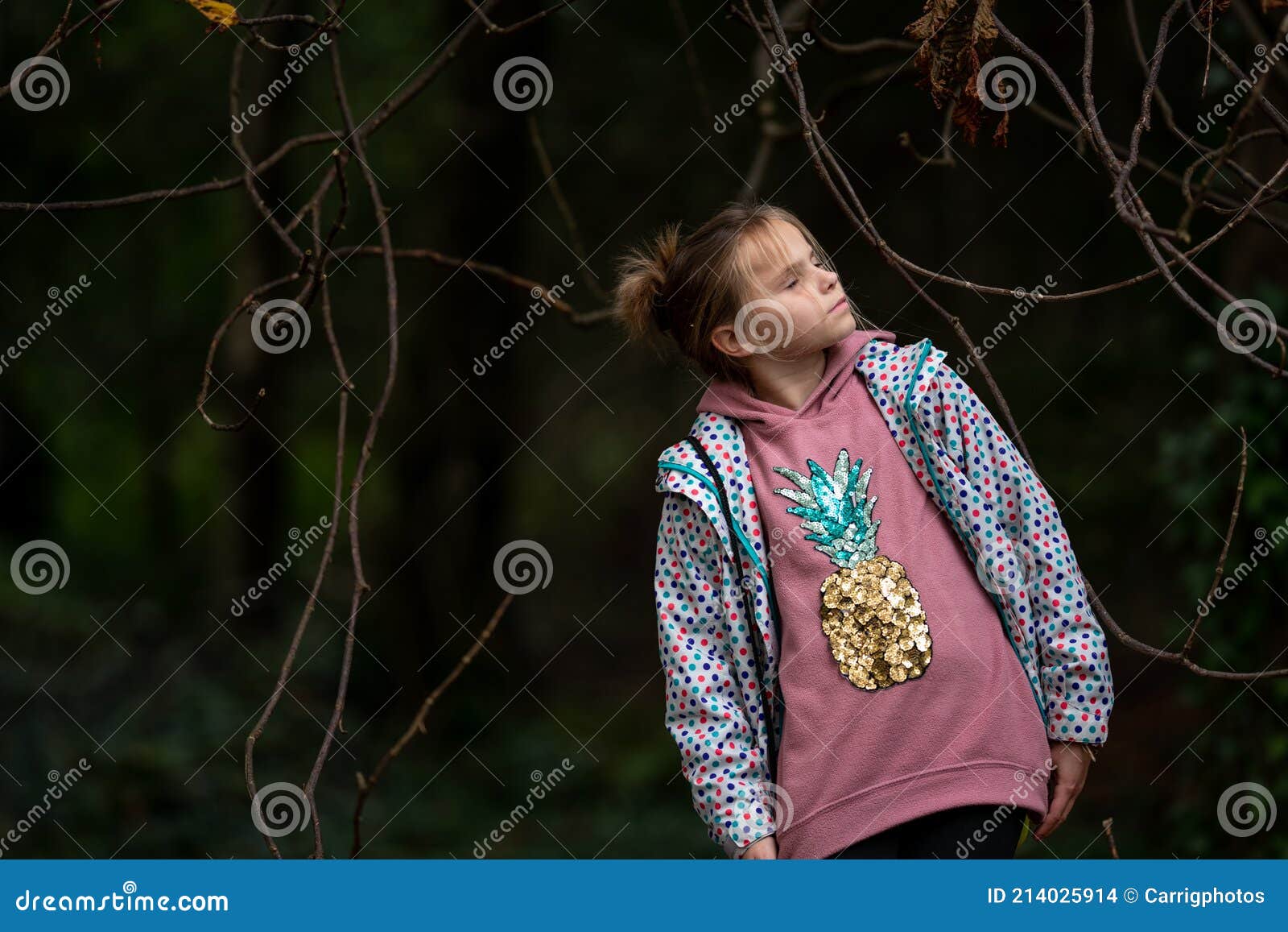 Girl in the forest. stock photo. Image of beautiful - 214025914