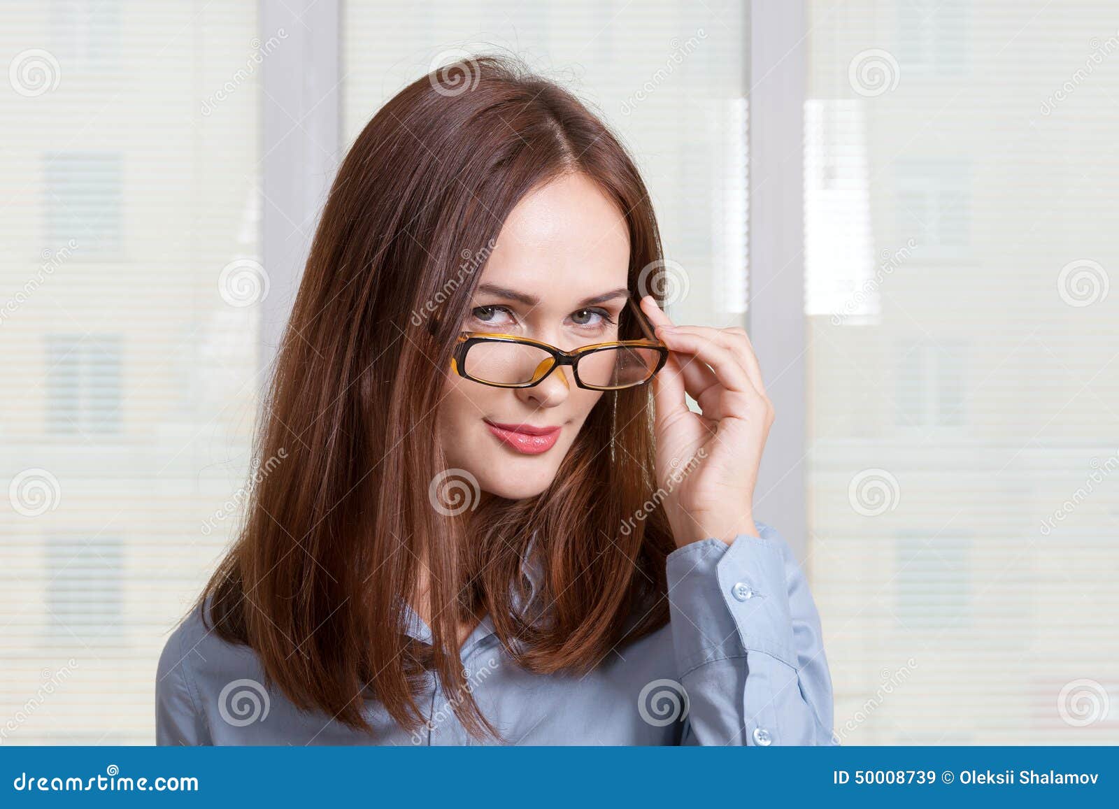 Girl in Formal Attire Looking Over His Glasses Stock Image - Image of ...