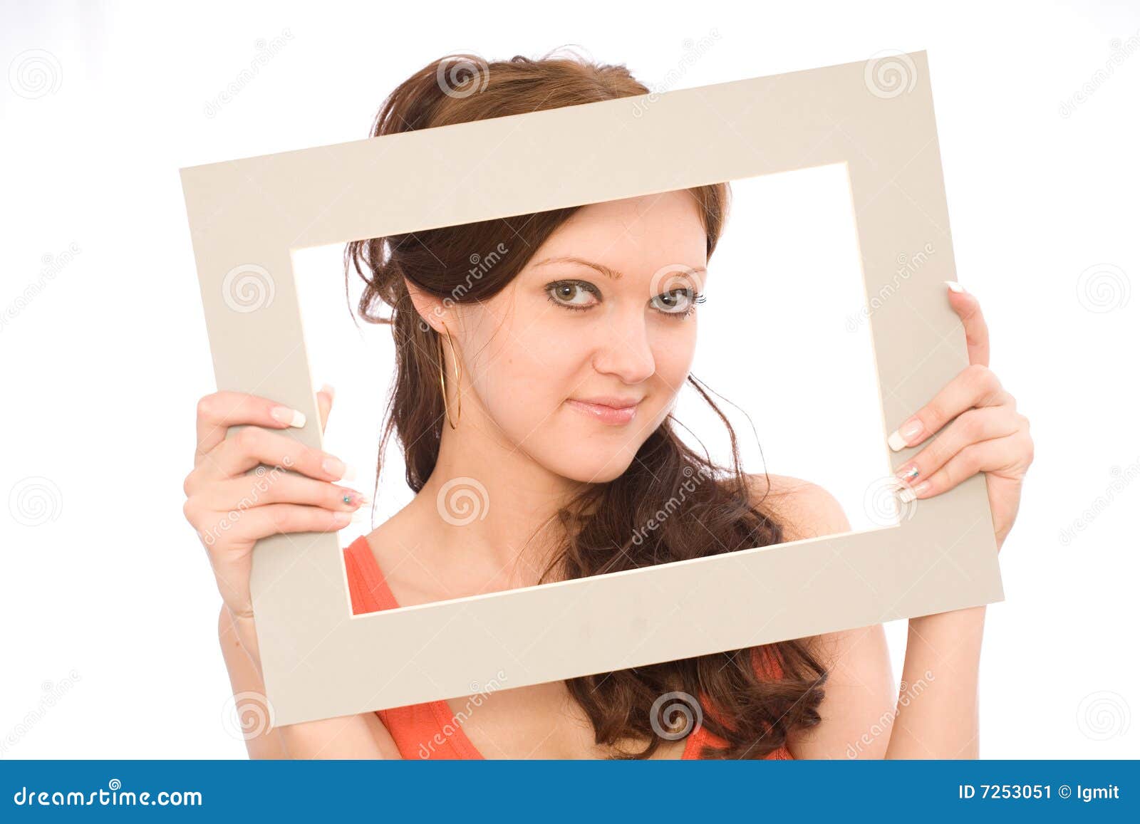 Girl with a frame stock image. Image of women, modern - 7253051