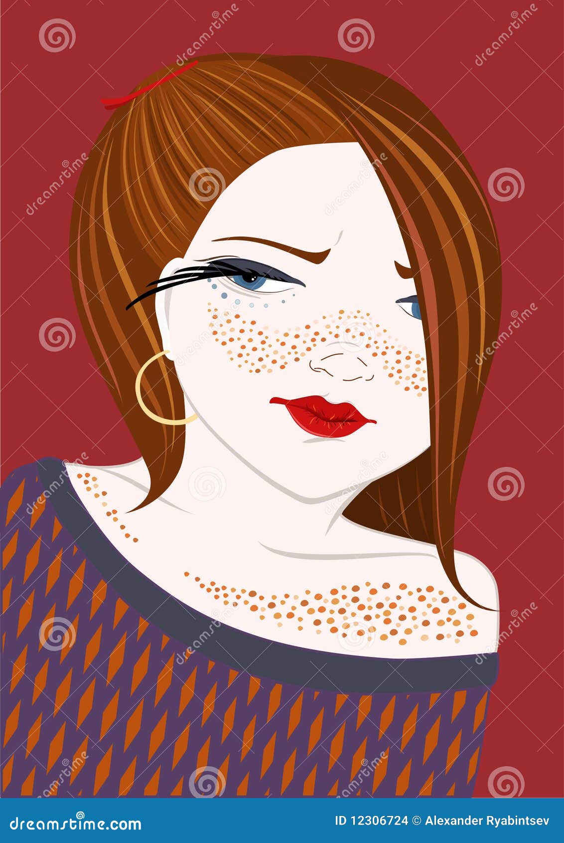 Girl with freckles stock vector. Illustration of blue - 12306724