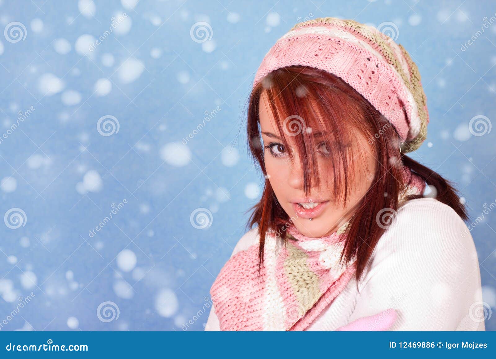 Girl freezing on snow stock photo. Image of beanie, smiling - 12469886