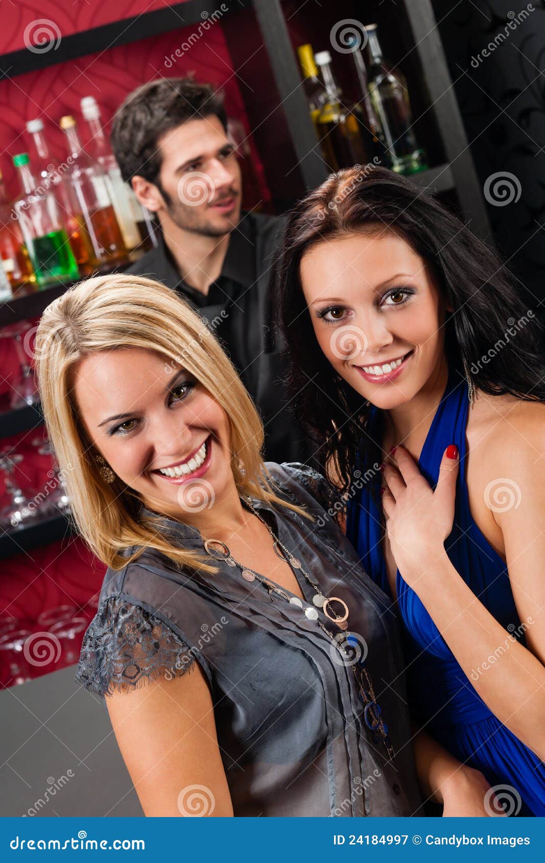 Girl Friends at the Bar Hugging Together Stock Image - Image of party ...