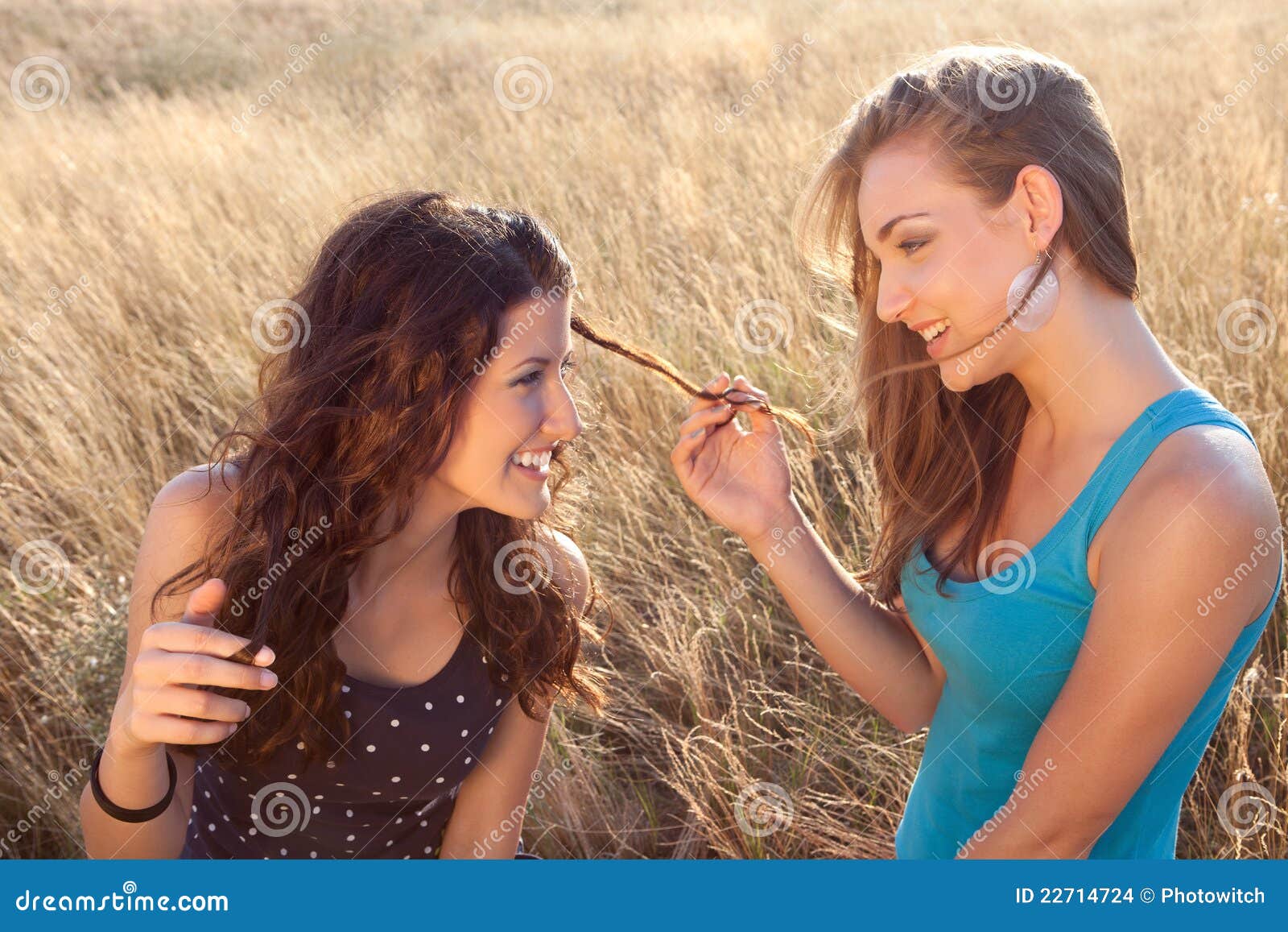 Girl Friends in Wheat Field Stock Photo - Image of relaxation, summer ...