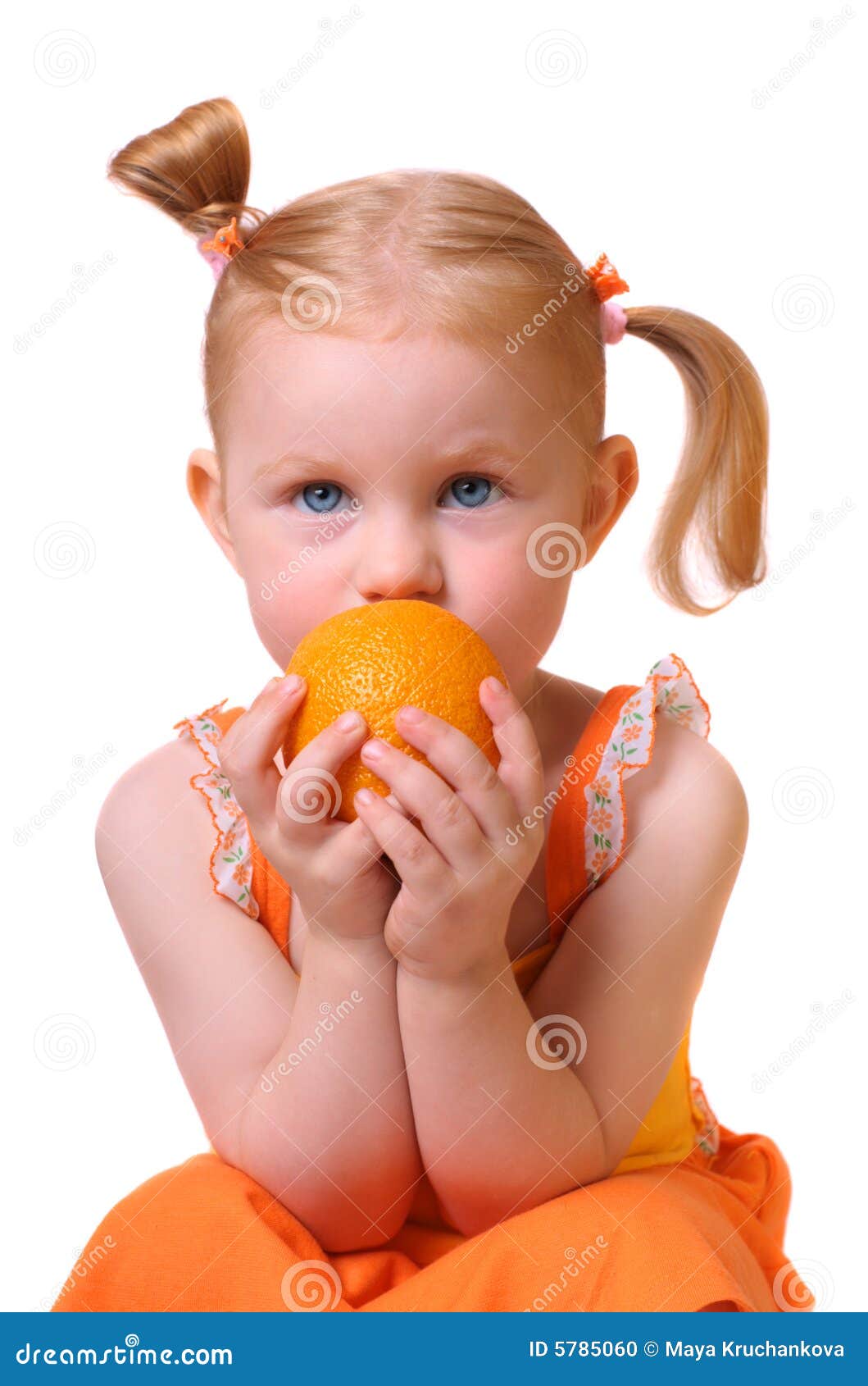 Girl with Friit Isolated on White Stock Photo - Image of ethnicity ...