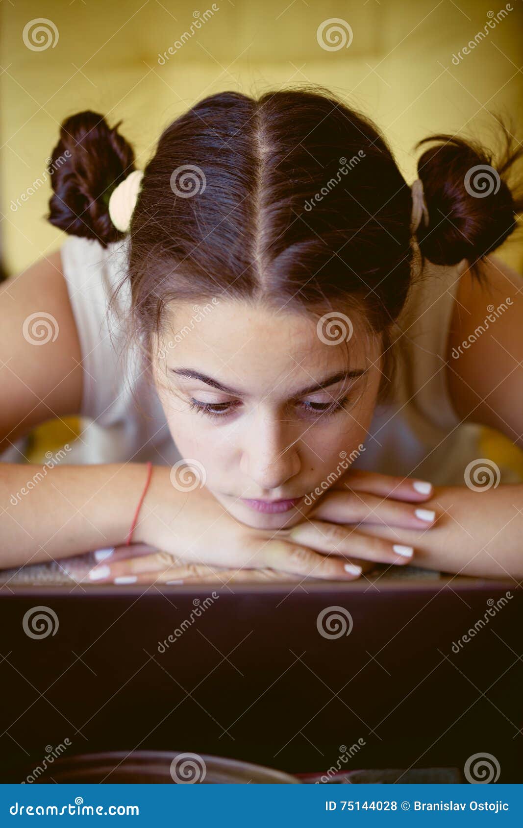 Girl in front of laptop stock photo. Image of networks - 75144028