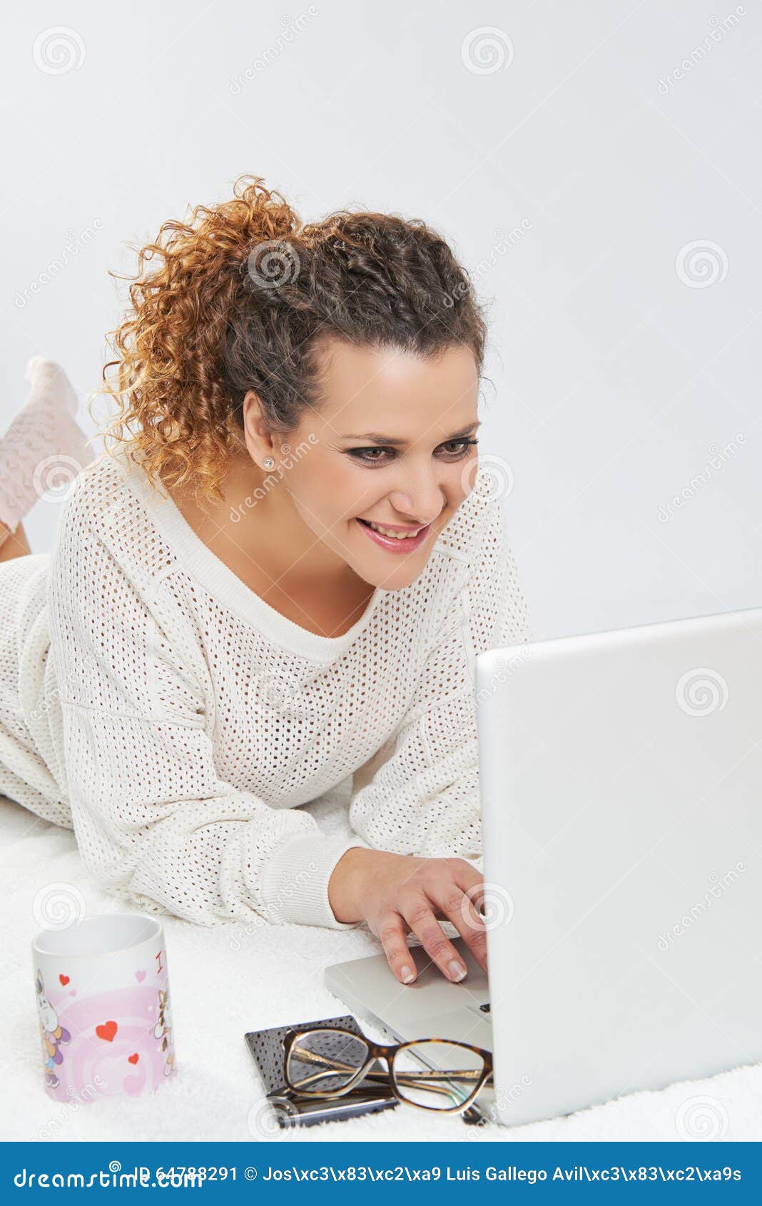 Girl in front of laptop stock image. Image of white, glasses - 64788291