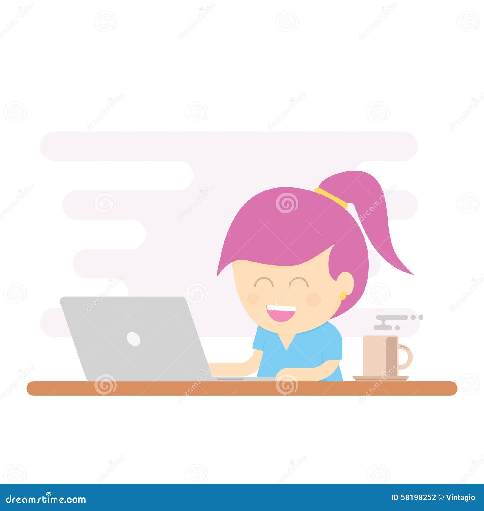 Girl in front laptop stock vector. Illustration of cartoon - 58198252