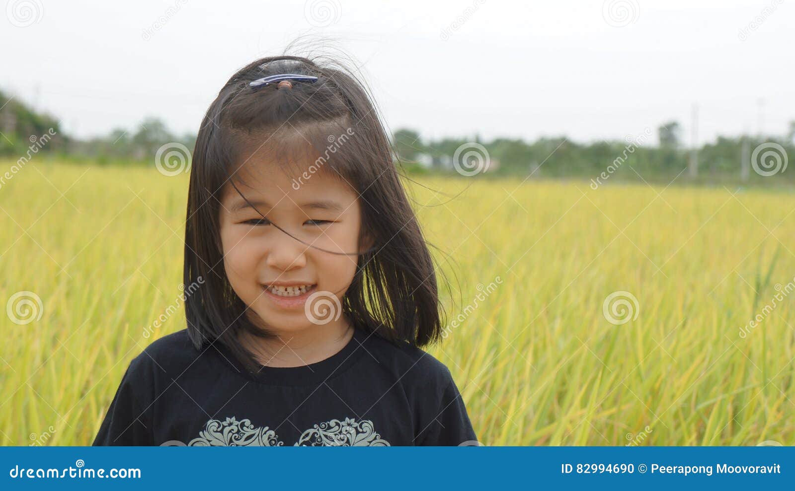 Girl in Front of Rice Field Stock Photo - Image of spring, nature: 82994690