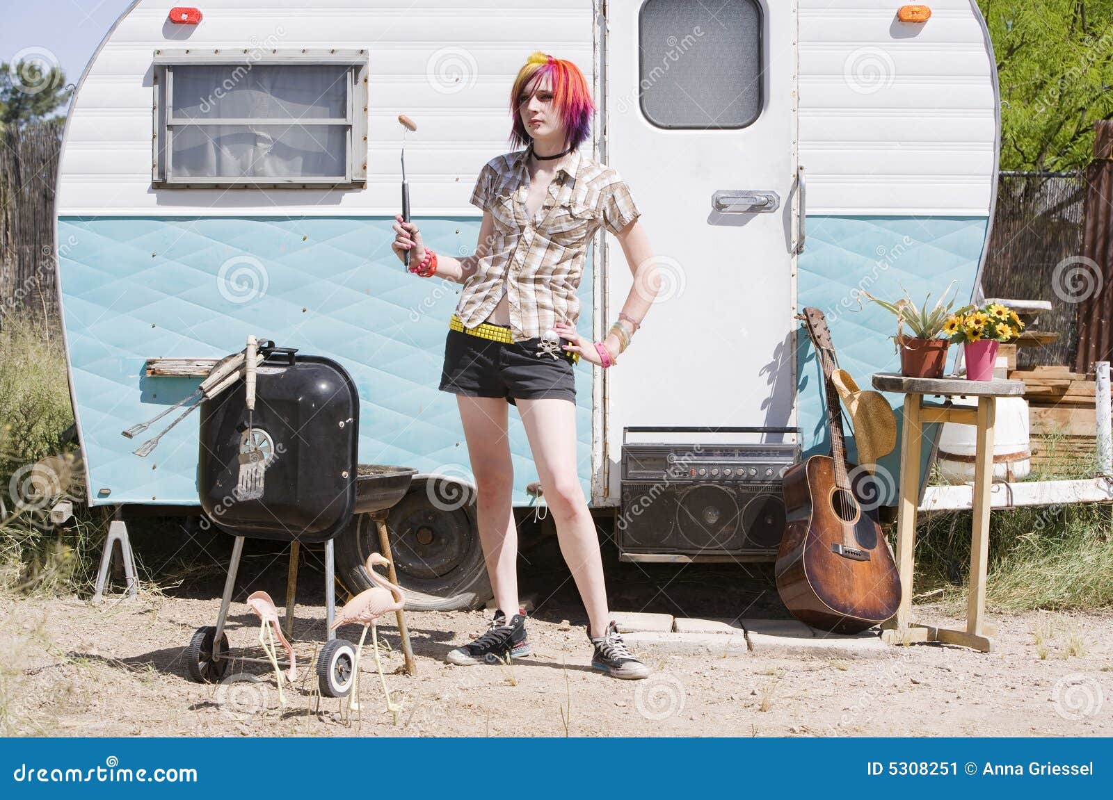 Girl in front of a trailer stock image. Image of door - 5308251