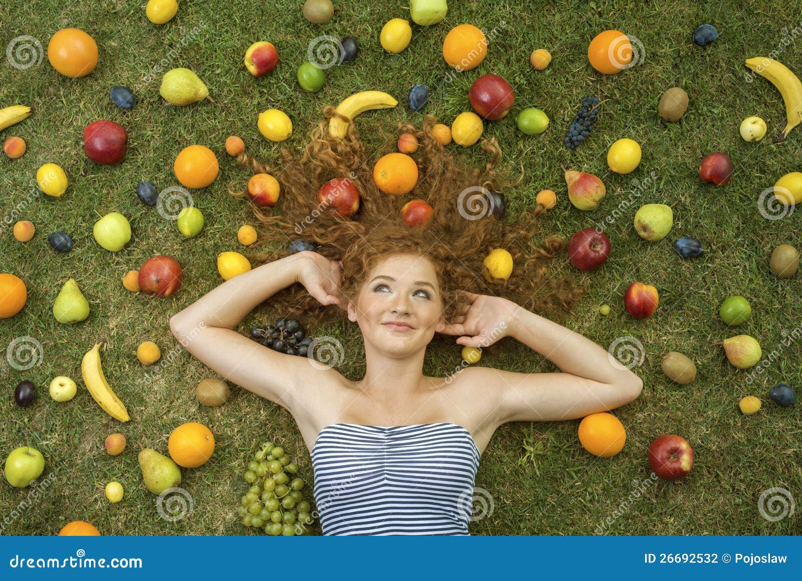 Girl with fruit stock photo. Image of grape, happy, apple - 26692532