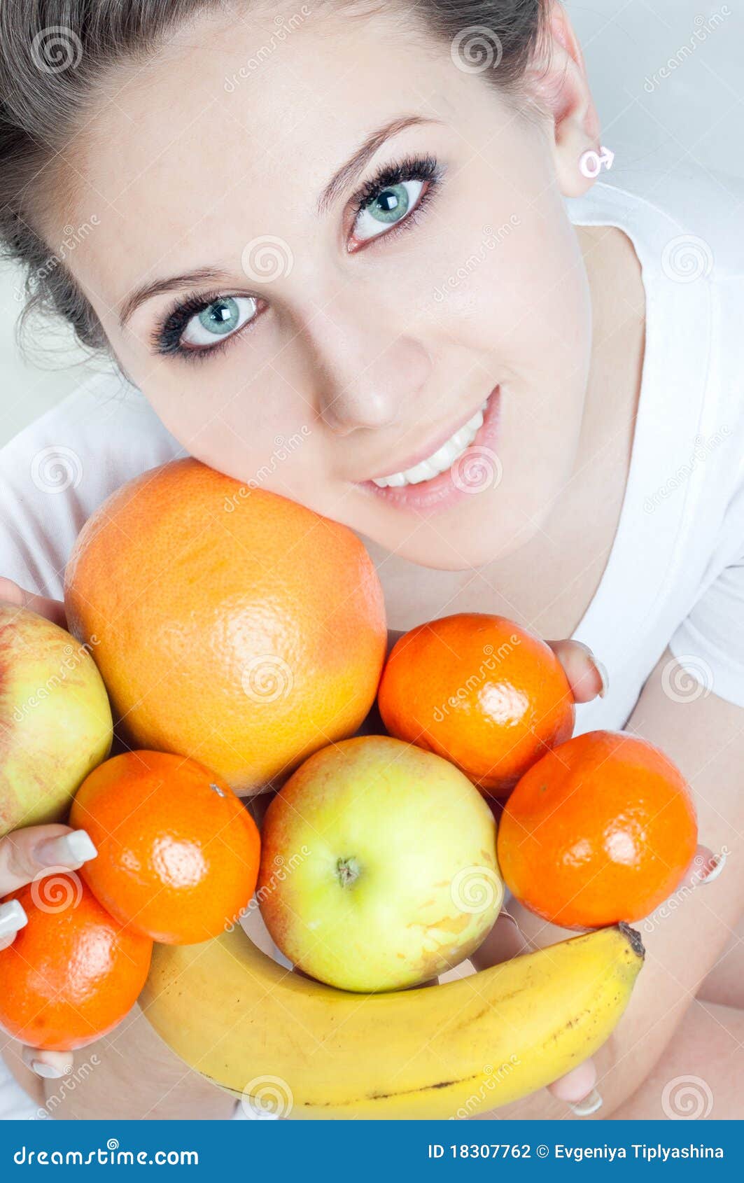 The Girl with Fruit in Hands Stock Photo - Image of charming, dear ...