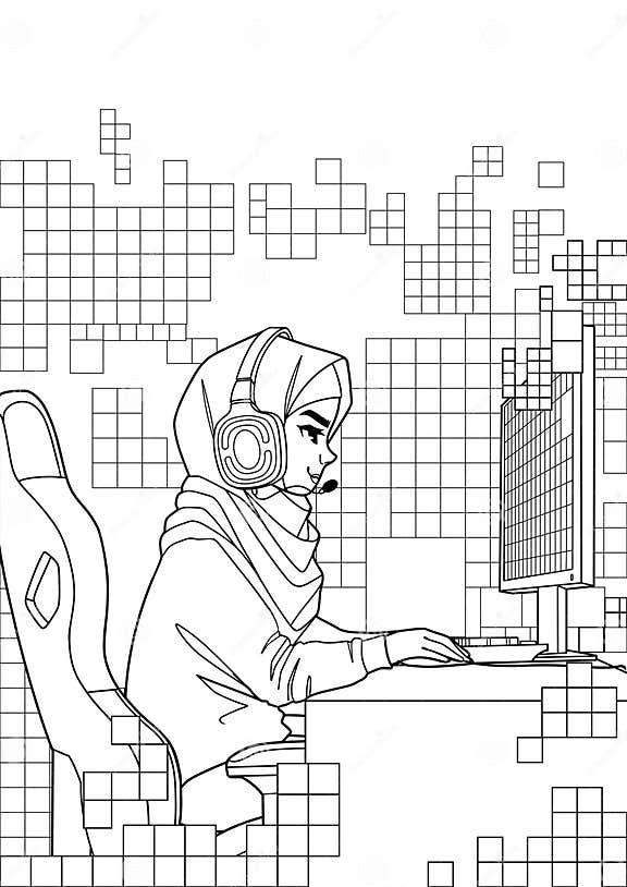 Girl Gamer or Streamer with a Headset Sits in Front of a Computer Stock ... Girl Gamer or Streamer with a Headset Sits in Front of a Computer Stock ...