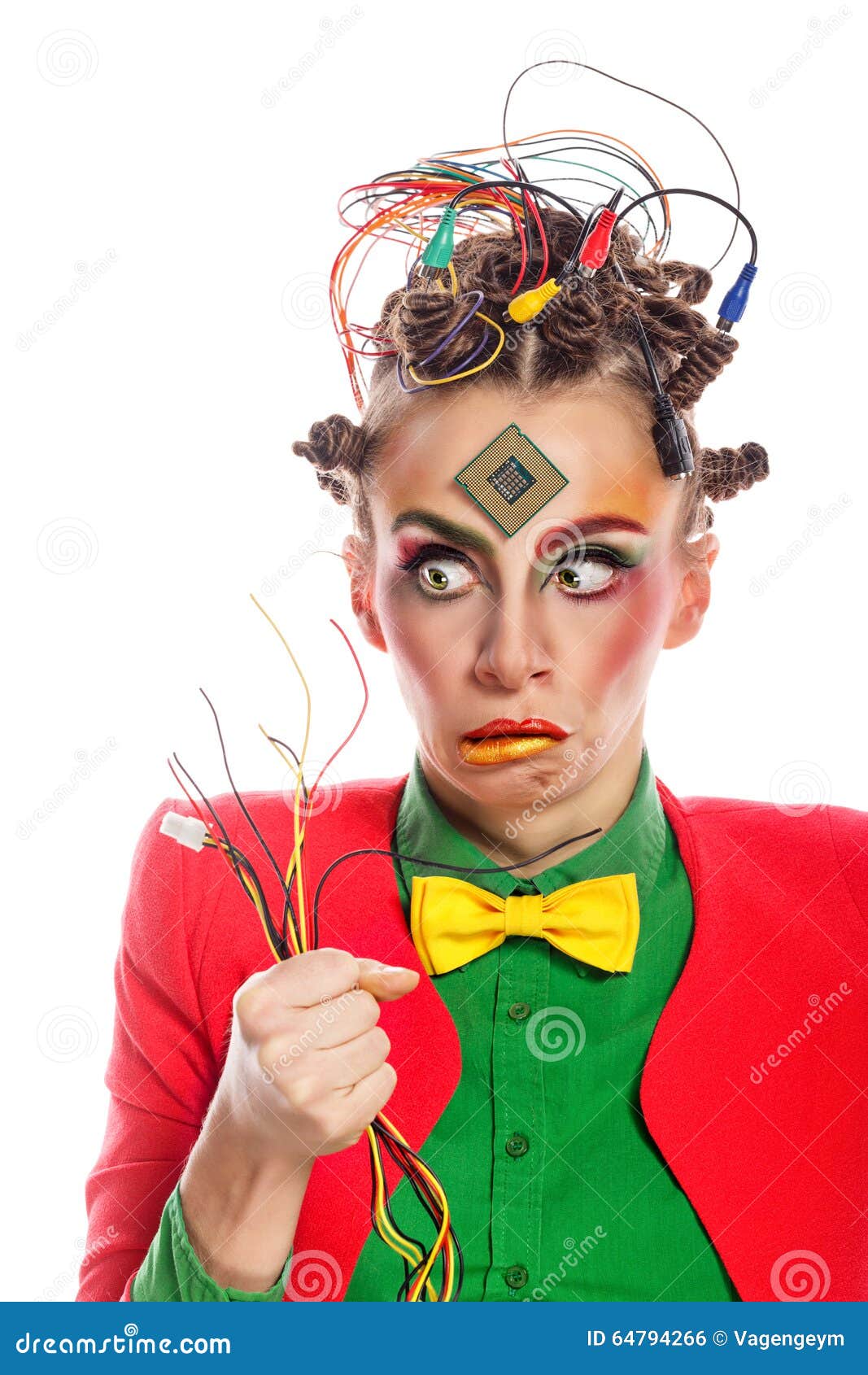 Girl Geek. Computer Technician. Wires. Stock Photo - Image of pointer ...