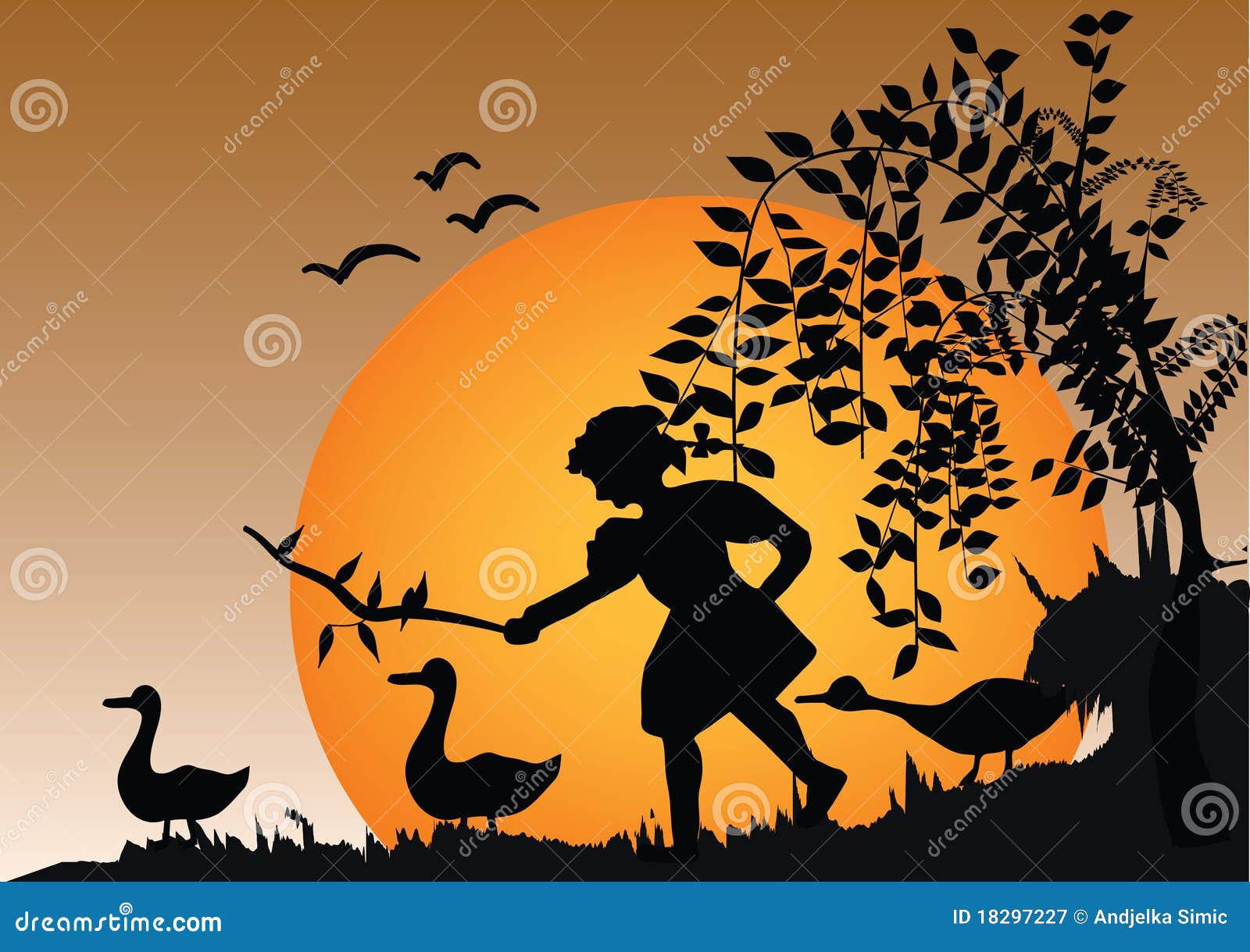 Girl and the geese stock vector. Illustration of nature - 18297227