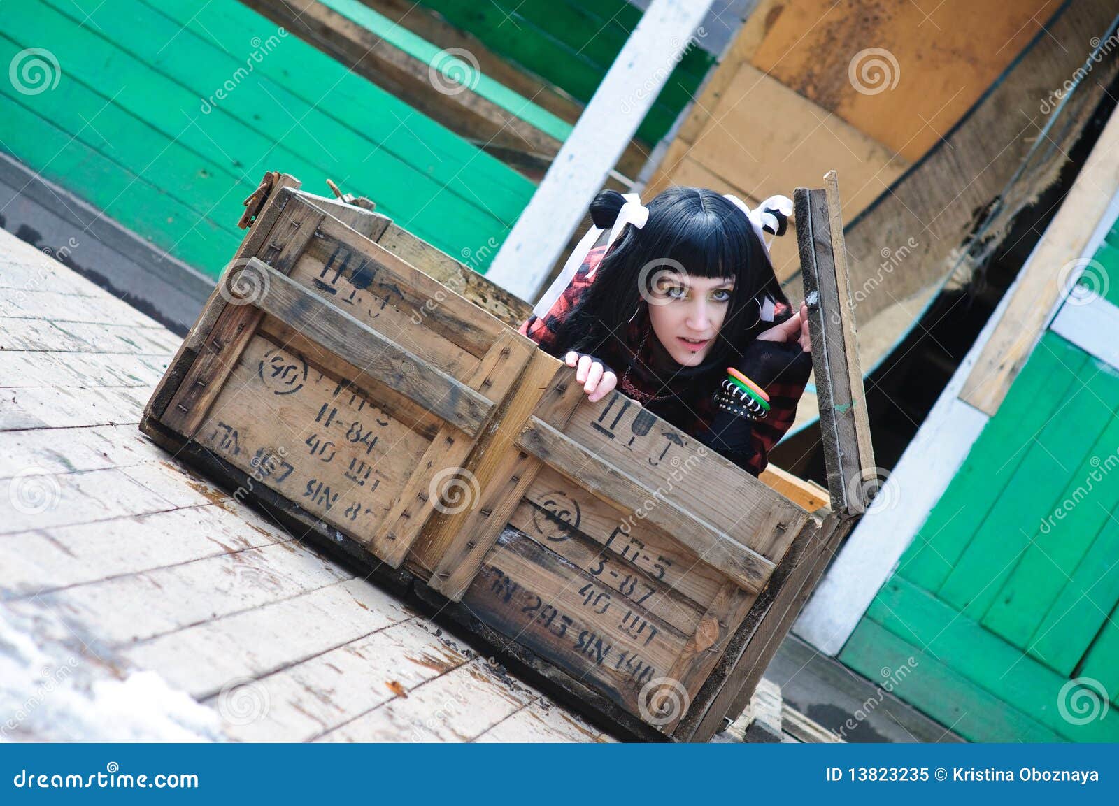The Girl Gets Out of the Shipping Container Stock Image - Image of ...