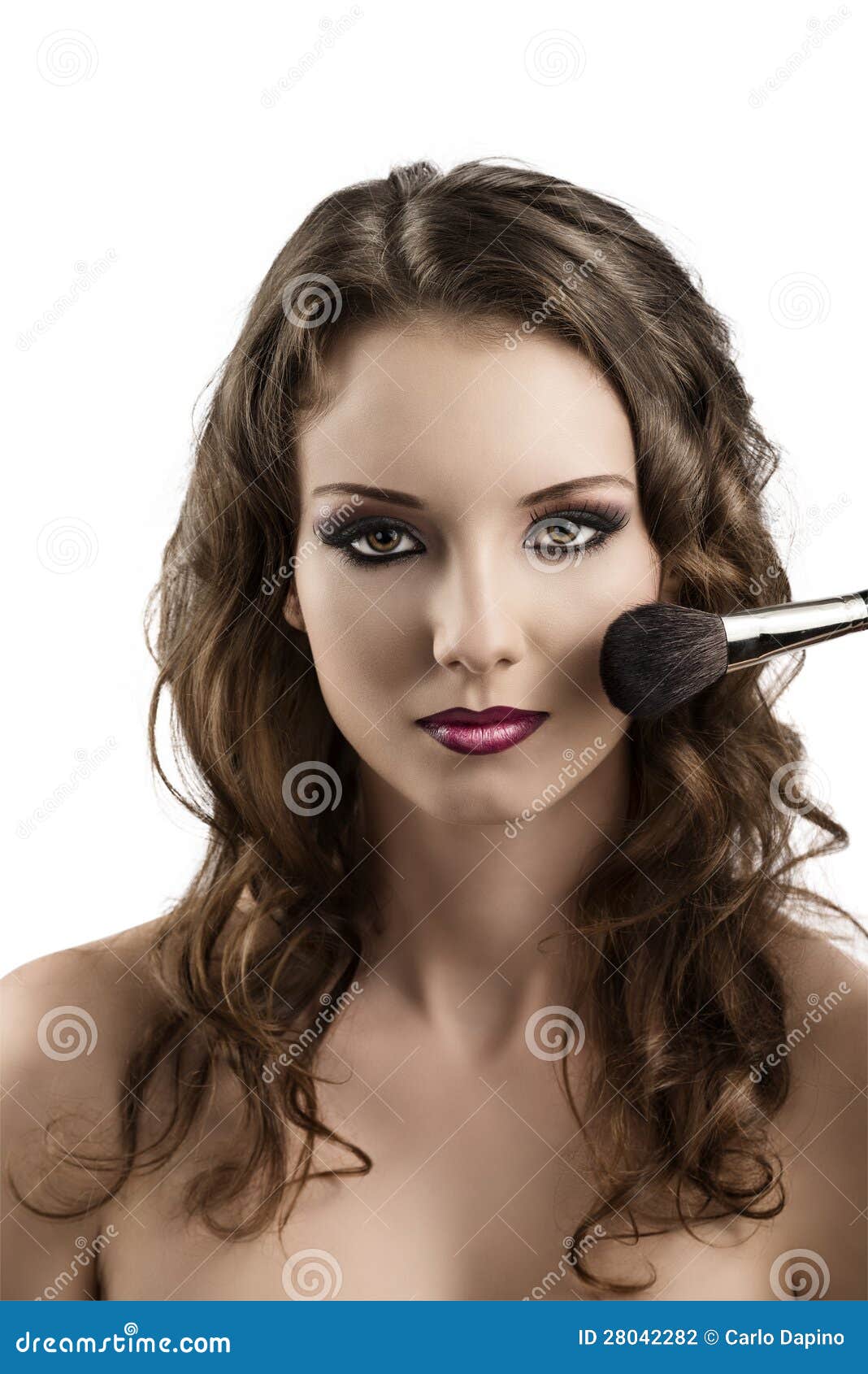 Girl Getting Made-up with Brushes, she Smiles Stock Photo - Image of ...