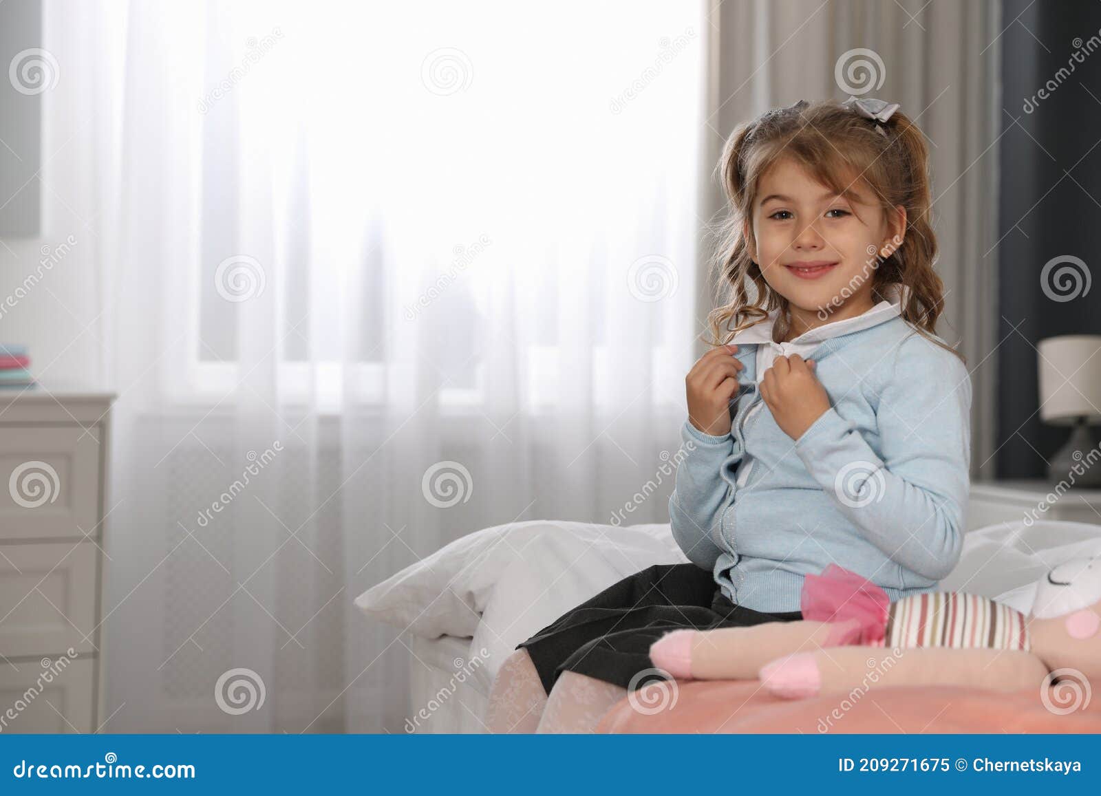 Little Girl Getting Ready for School in Bedroom Stock Image - Image of ...