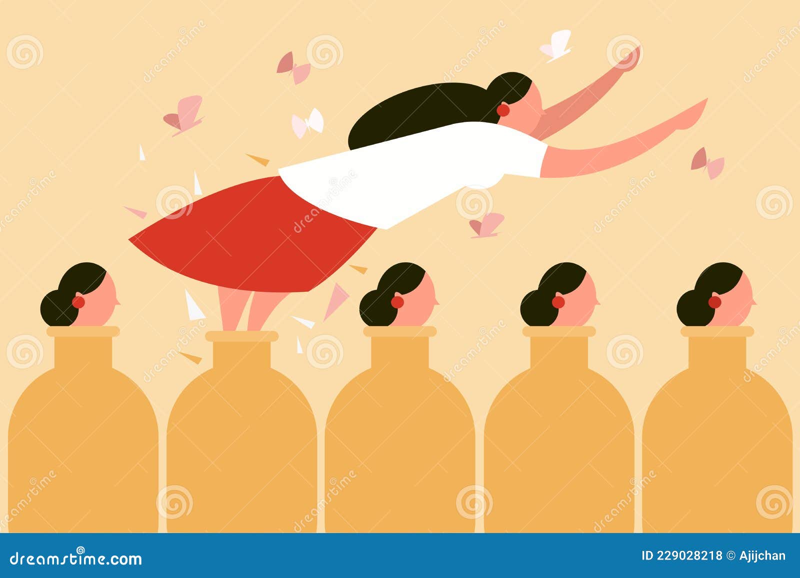 A Girl Getting Released Out of a Closed Bottle Stock Vector ...