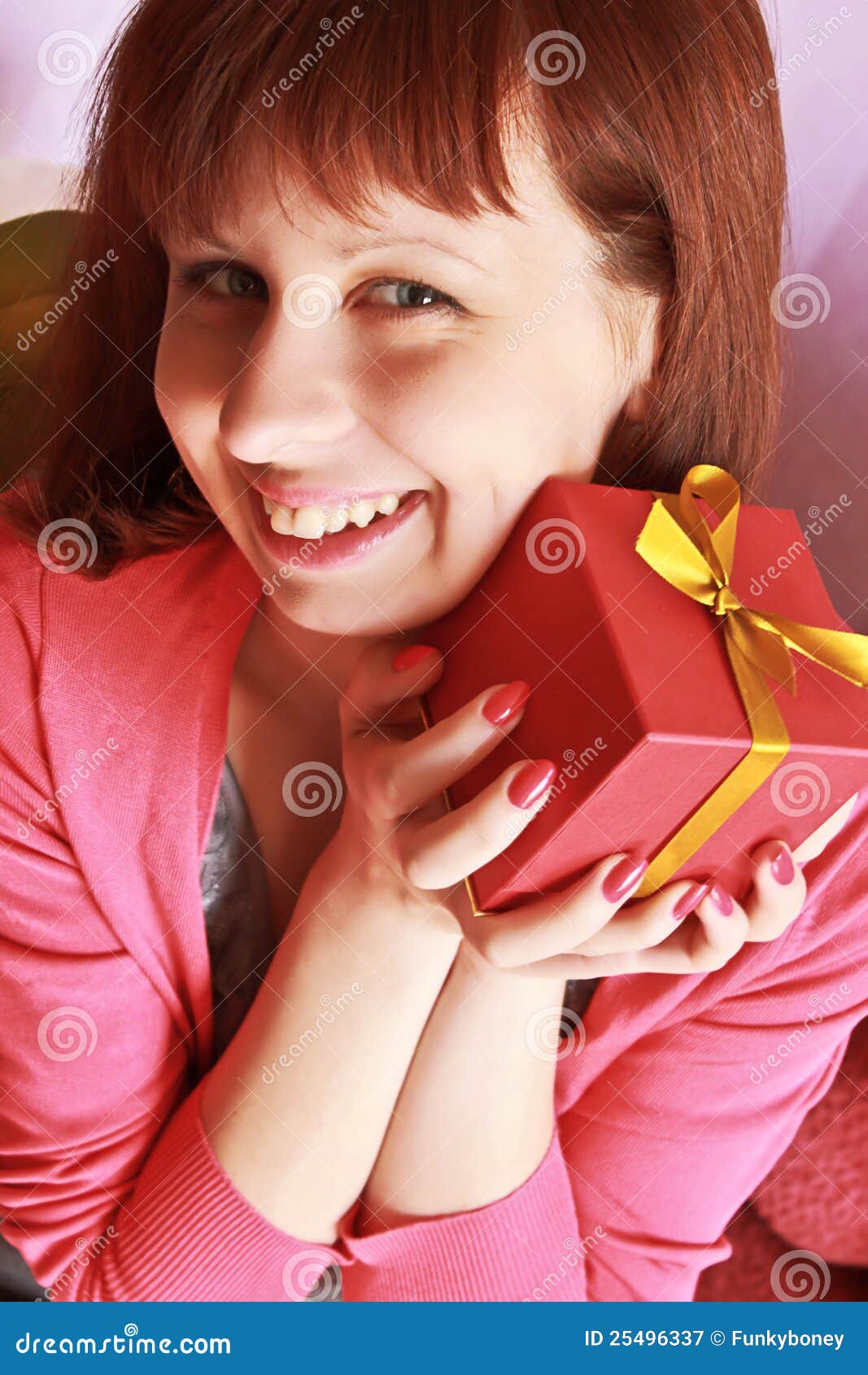 A girl with a gift stock image. Image of girl, hairstyle - 25496337