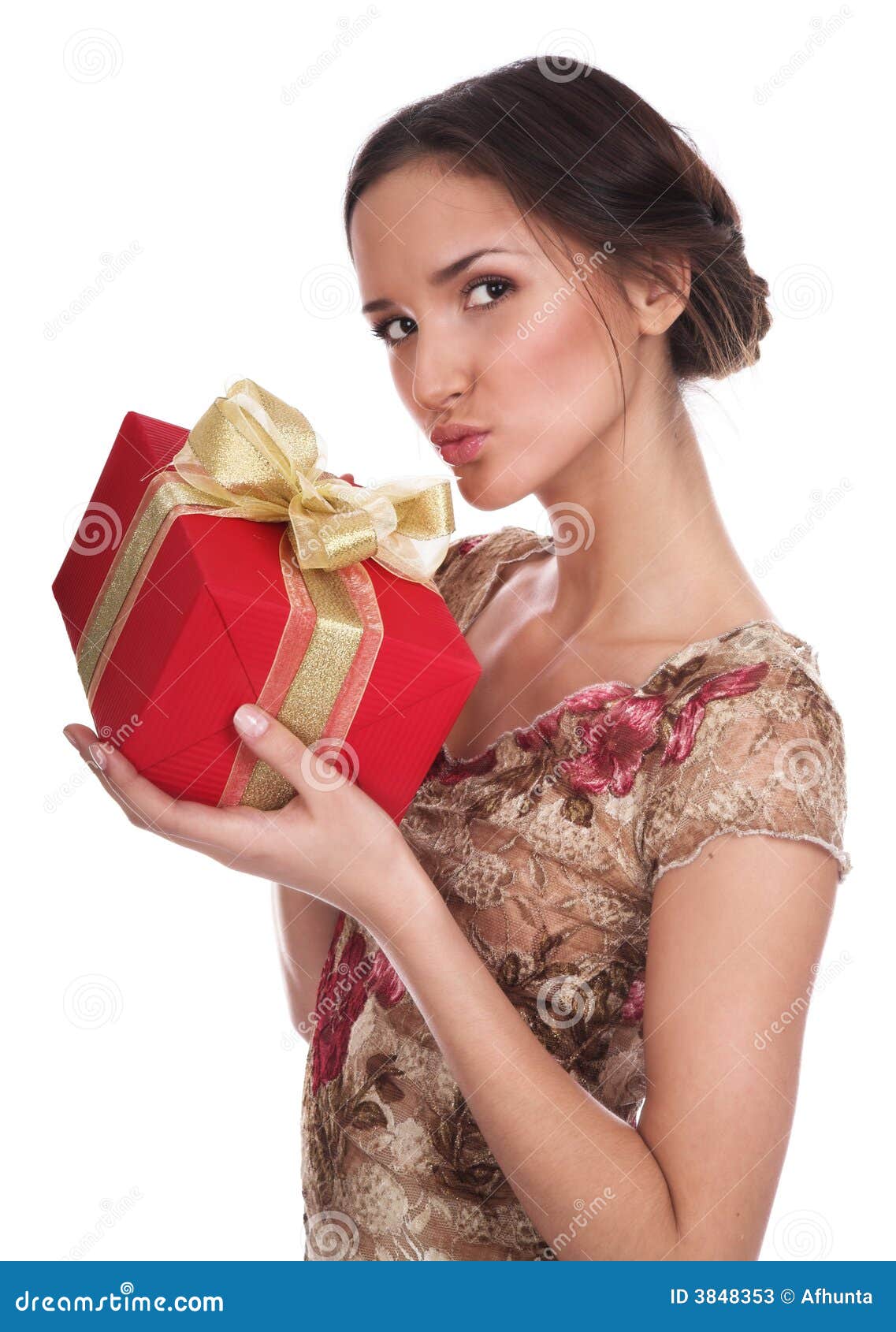 The girl with a gift stock image. Image of women, smiling - 3848353