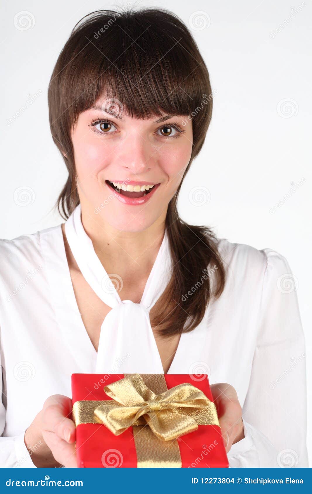 Girl with gift box stock photo. Image of brown, emotions - 12273804