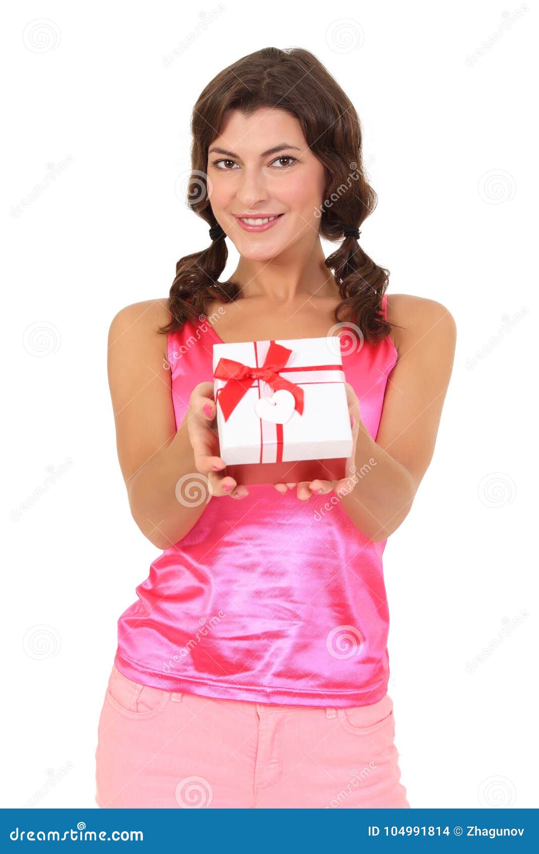Girl with a Gift Box in Hand Stock Photo - Image of offer, hold: 104991814