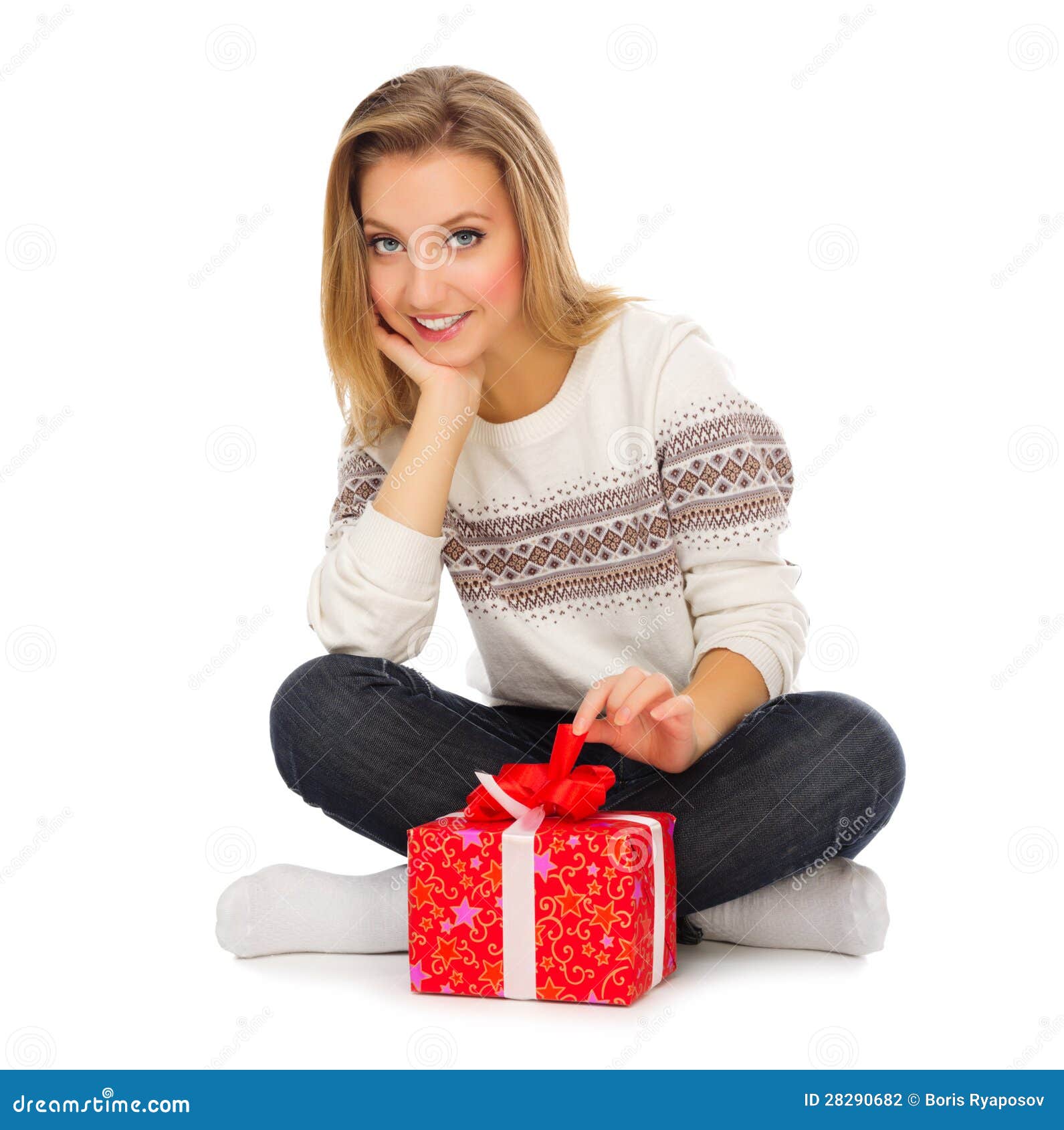 Girl with Gift Box Isolated Stock Photo - Image of female, beautiful ...