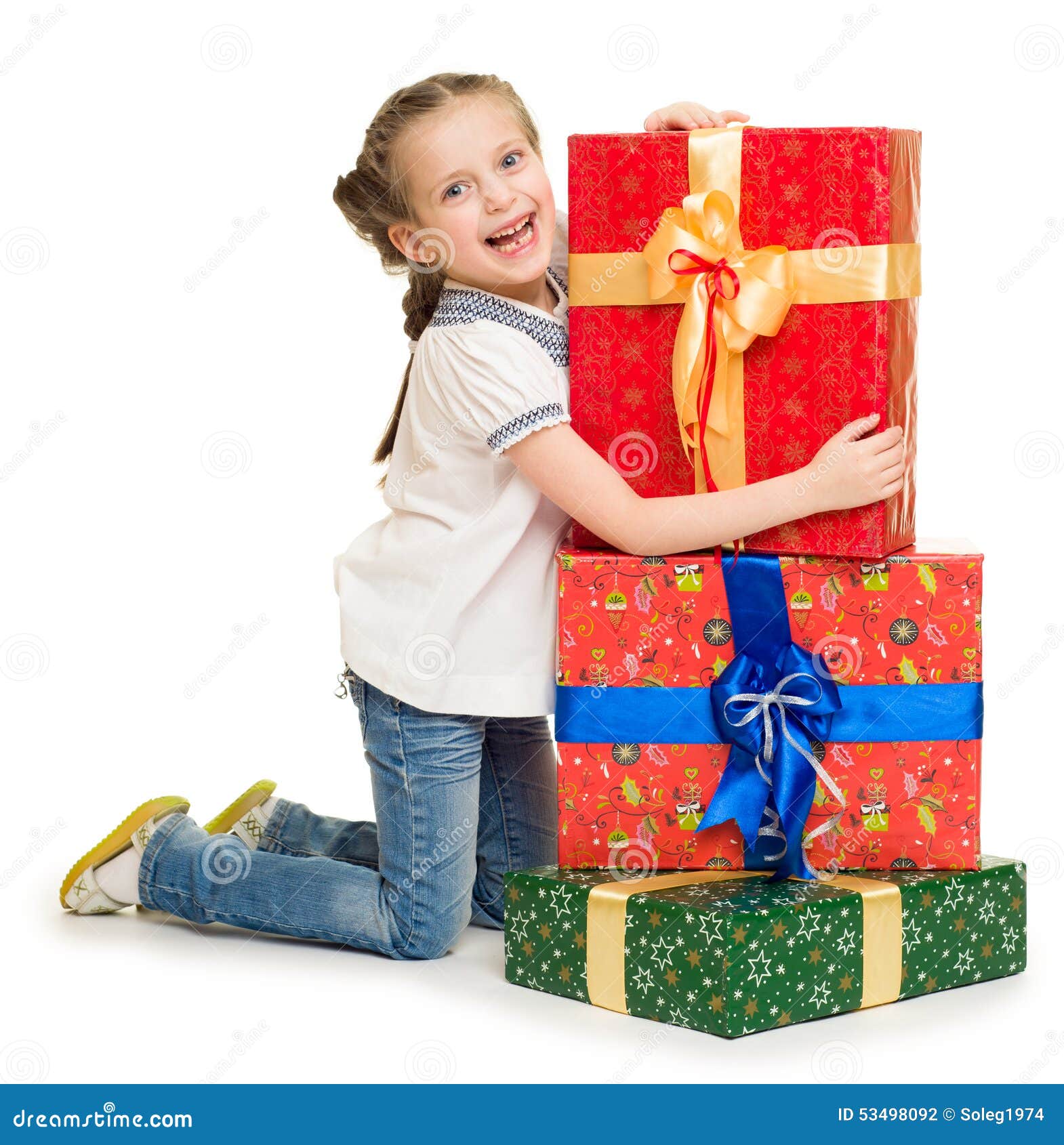 Girl with gift boxes stock photo. Image of hand, birthday - 53498092