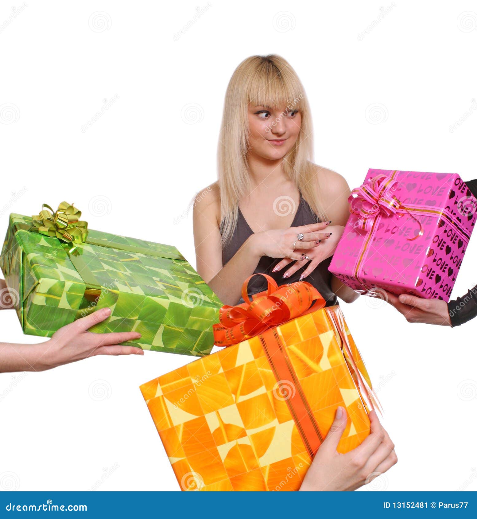 Girl and gifts stock image. Image of white, pleasure - 13152481