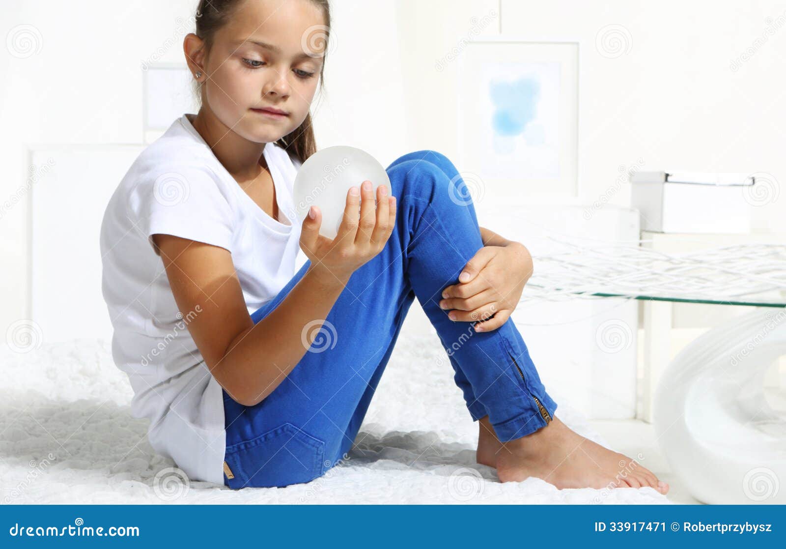 Girl with glass sphere stock image. Image of looking - 33917471
