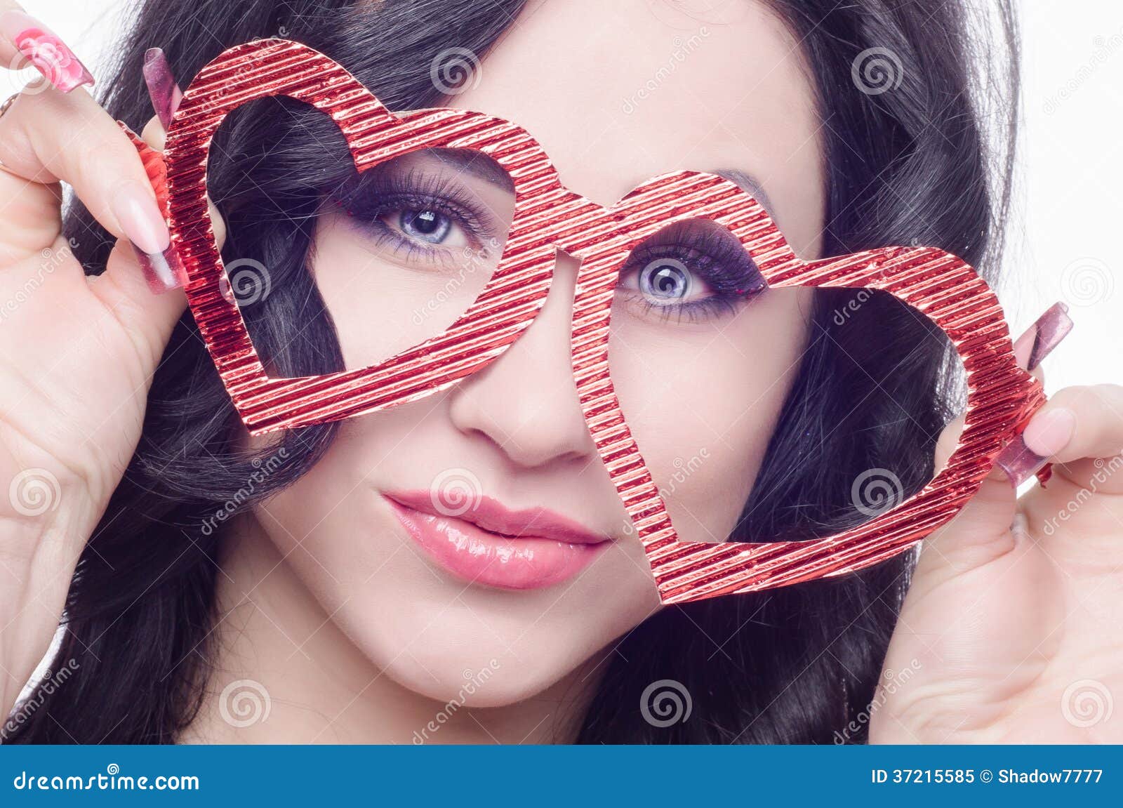 Girl with Glasses in the Form of Heart Stock Image - Image of studio ...
