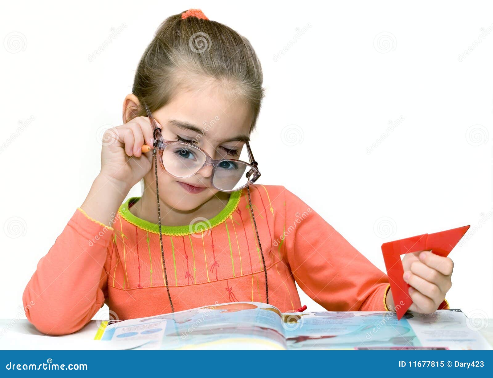 Girl with Glasses Reading Book Stock Image - Image of female, study ...