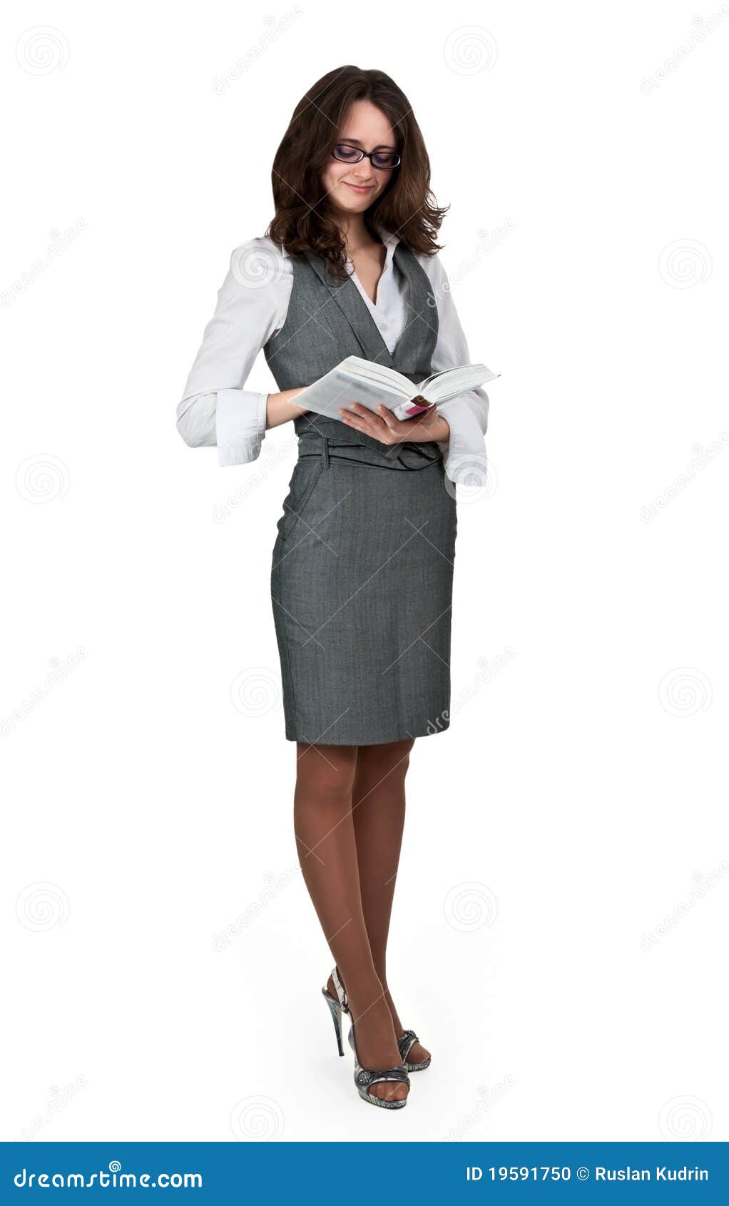 Girl with Glasses Reading a Book Stock Photo - Image of gray, white ...