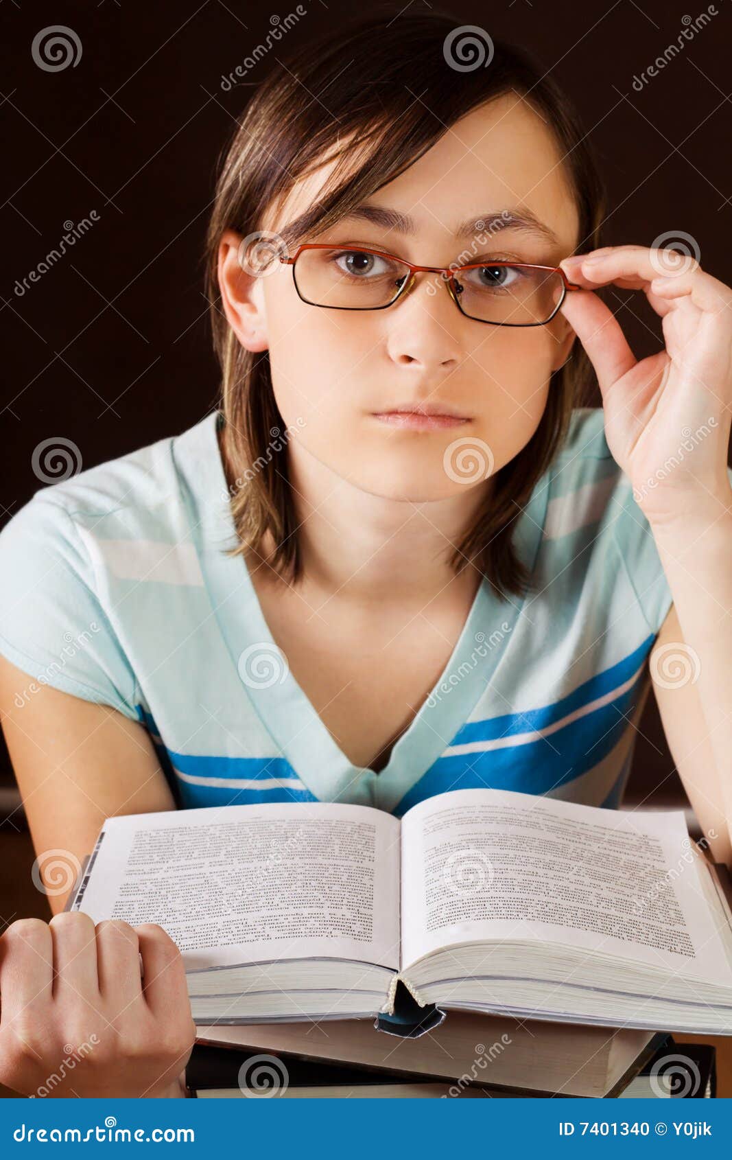 Girl in Glasses in Reading a Book Stock Photo - Image of glasses ...