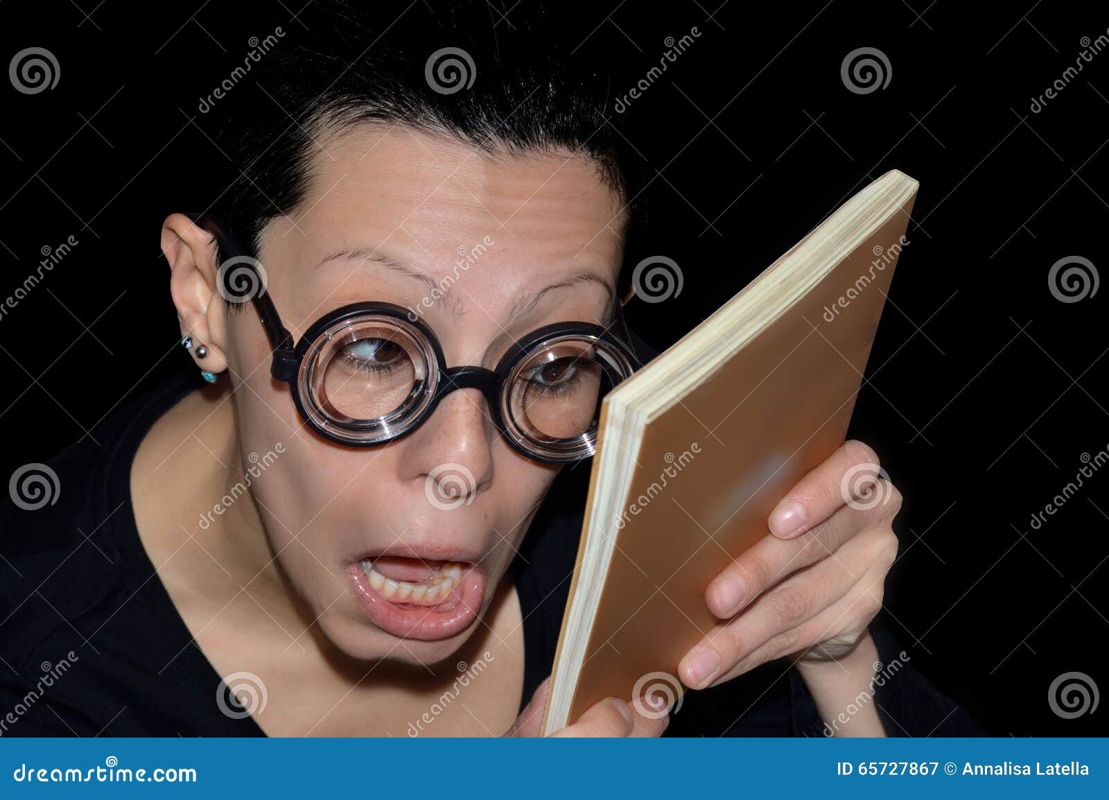Girl with Glasses Reading a Book Stock Image - Image of nearsightedness ...