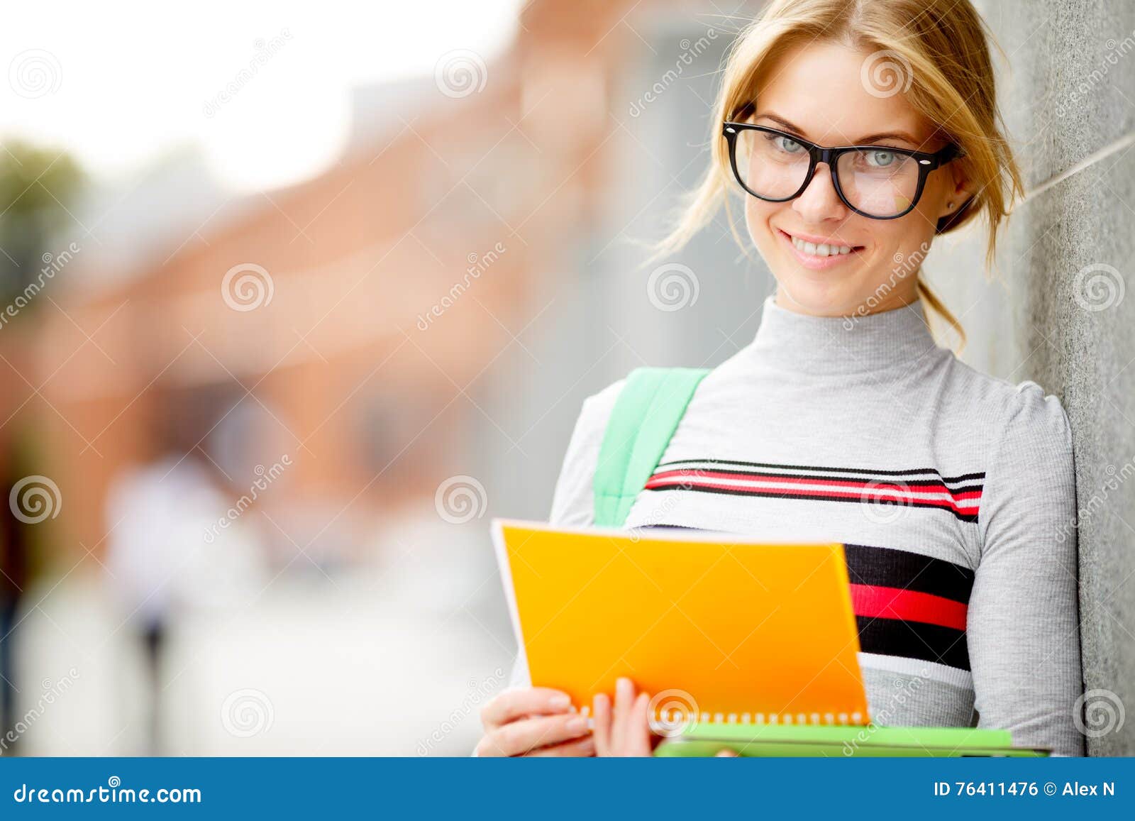 Girl with Glasses Reading Book Outdoors Stock Photo - Image of ...