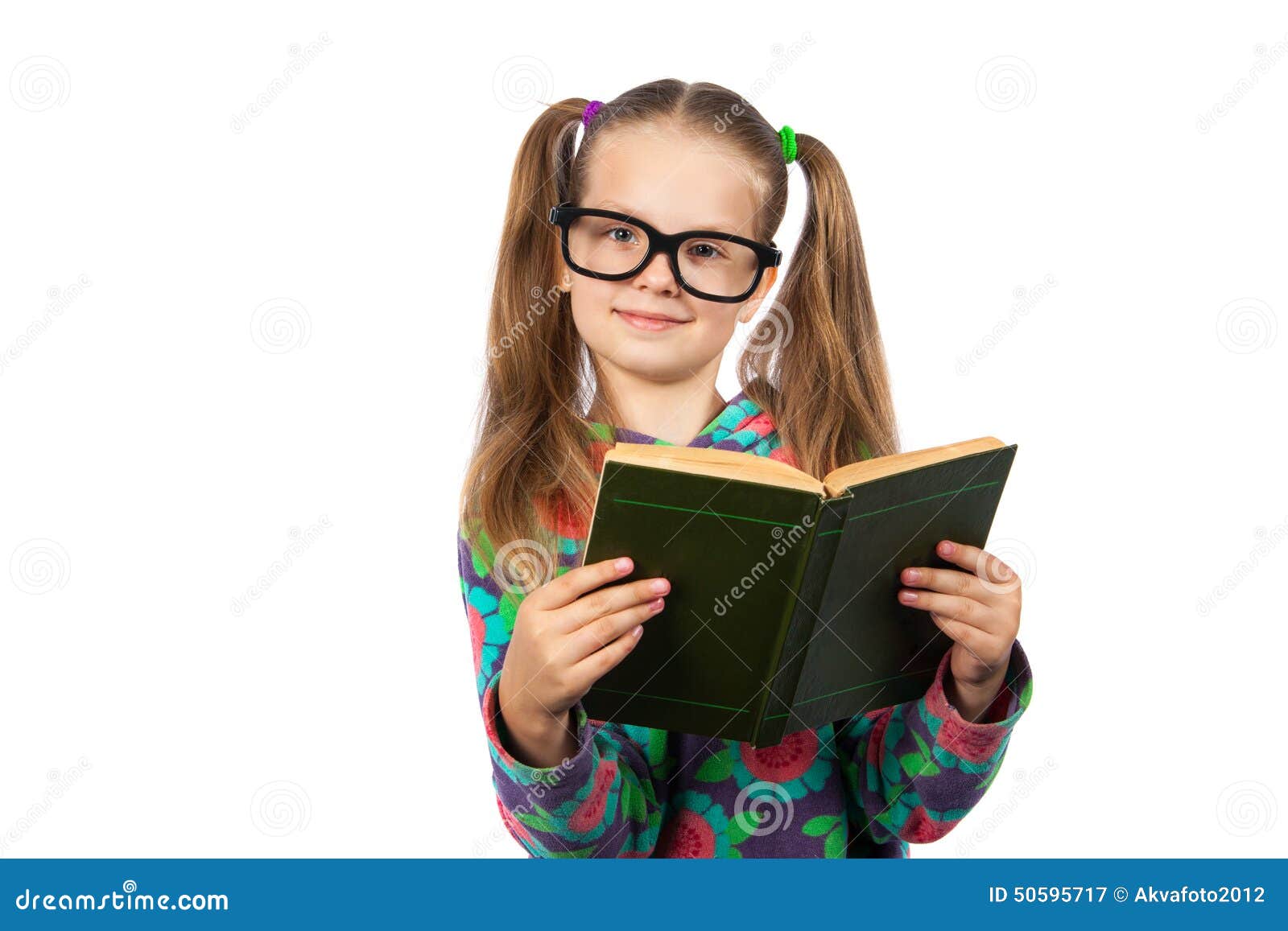 Girl with Glasses Reading a Book Stock Image - Image of child, holding ...
