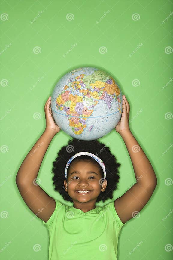 Girl with globe on head. stock image. Image of lifestyle - 3423233