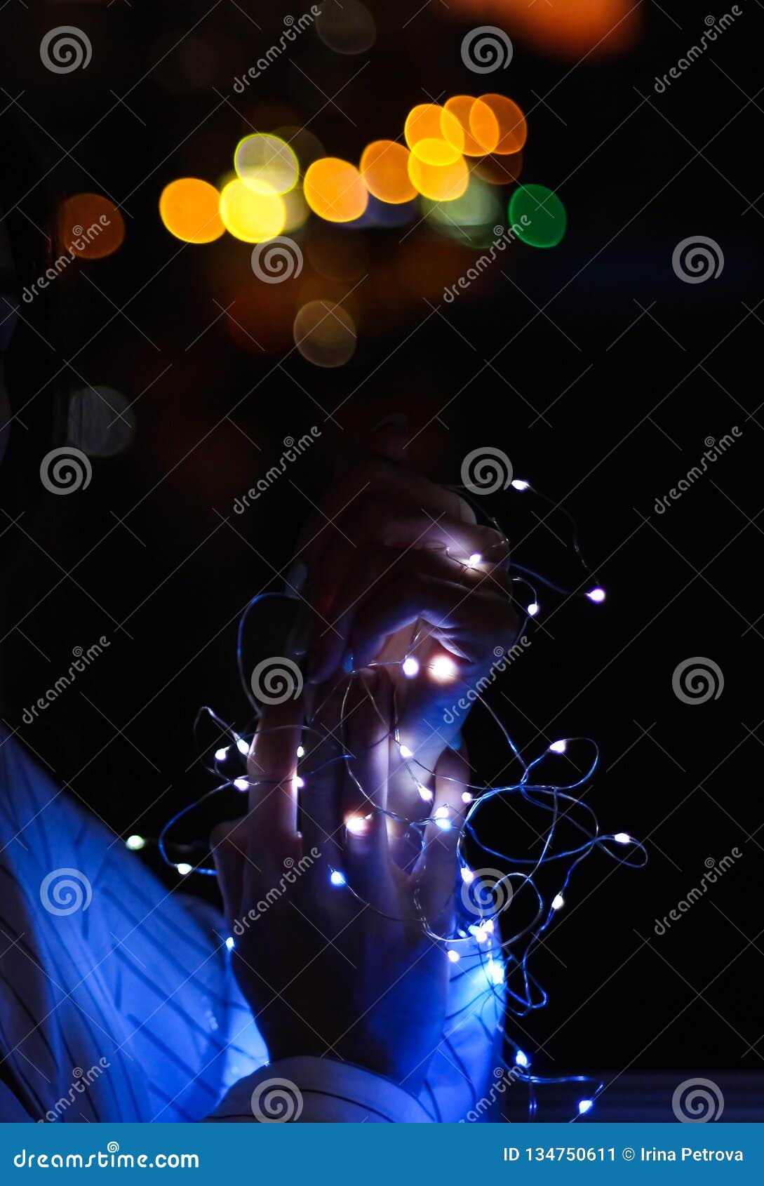 The Girl with the Glowing Lights in the Hands Stock Image - Image of ...