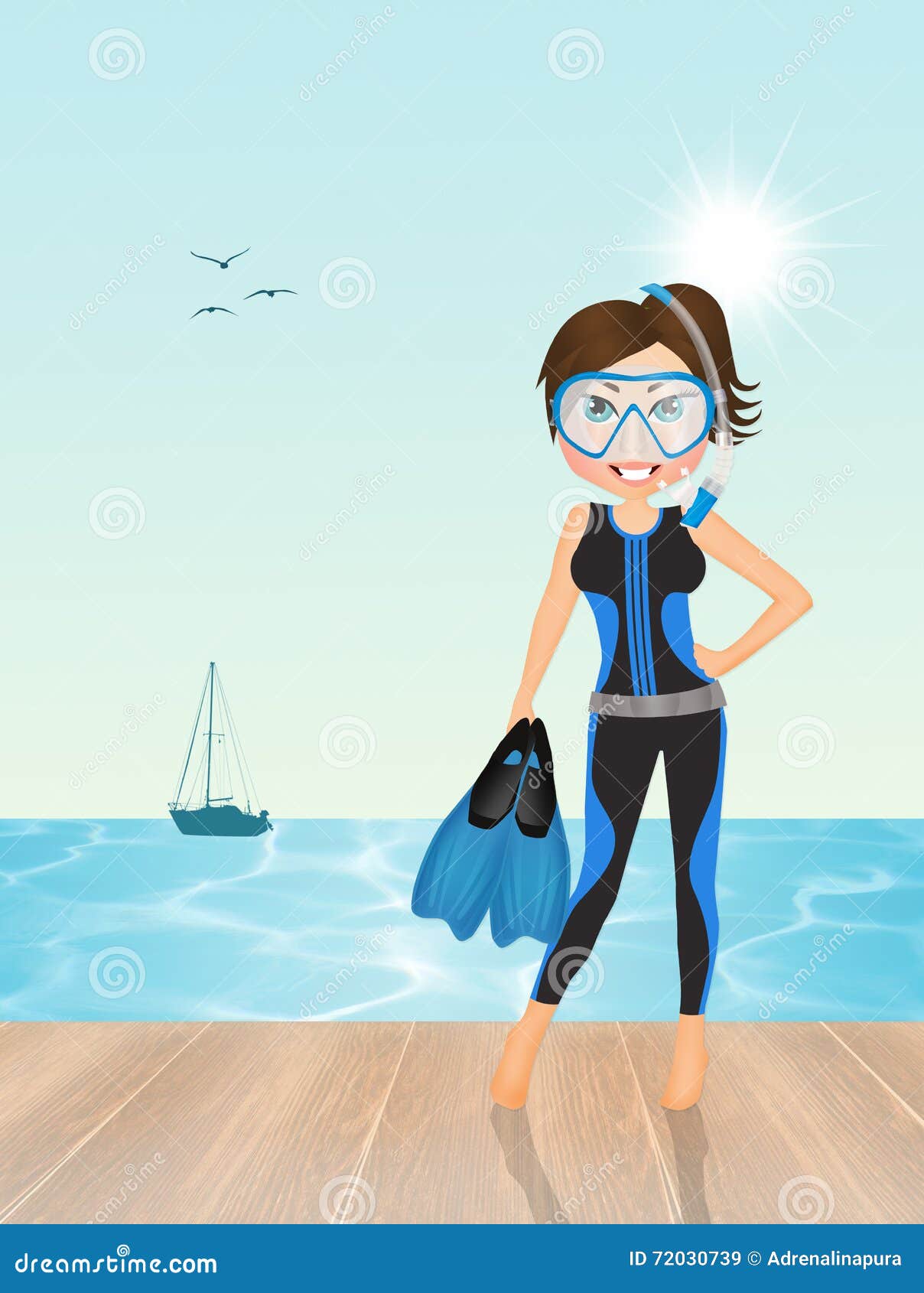 Girl go diving stock illustration. Illustration of pier - 72030739