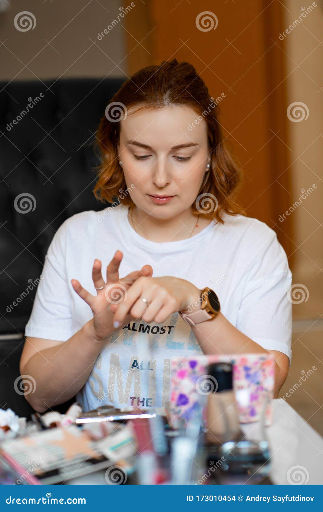 The Girl is Going To Do Makeup Stock Photo - Image of cute, breakfast ...